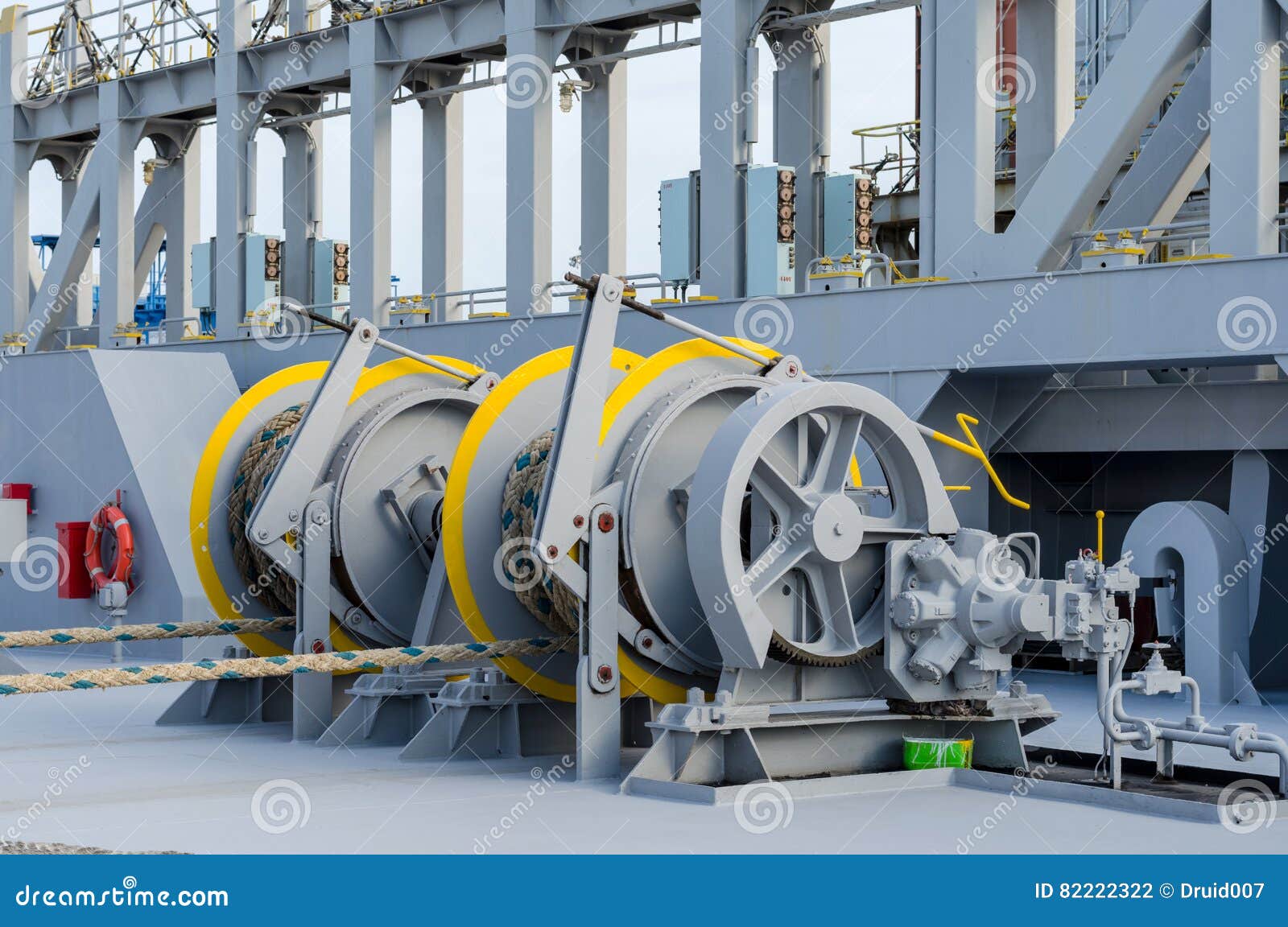 Mooring Winch On In The Stern Of The Vessel. Winch On A Deck Of Ship In ...
