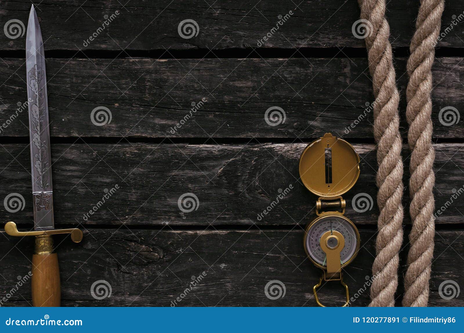 Rope, Dagger Blade and Compass. Stock Image - Image of moorings ...
