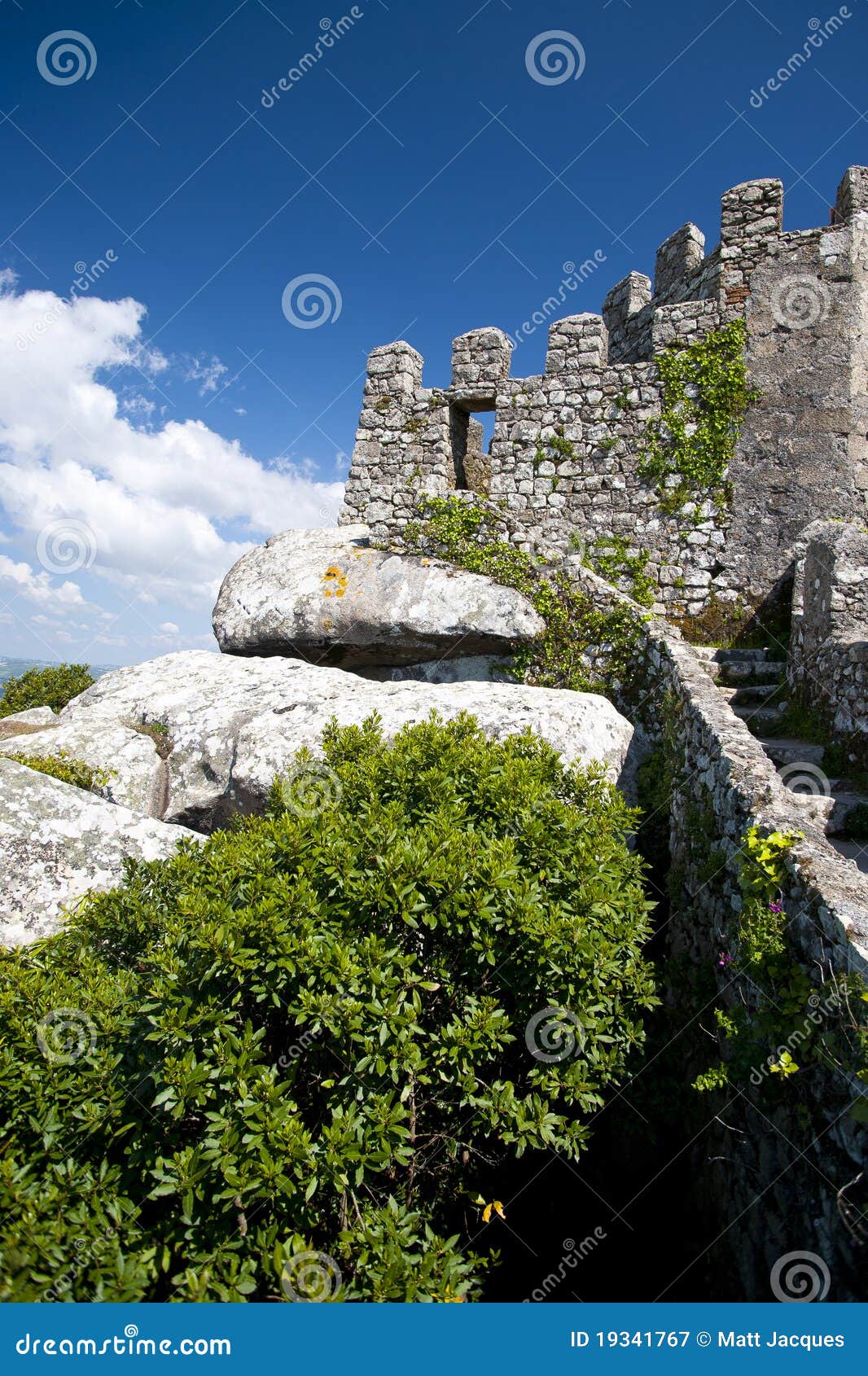 Moorish Castle Stone Wall at Sintra Stock Image - Image of defense ...