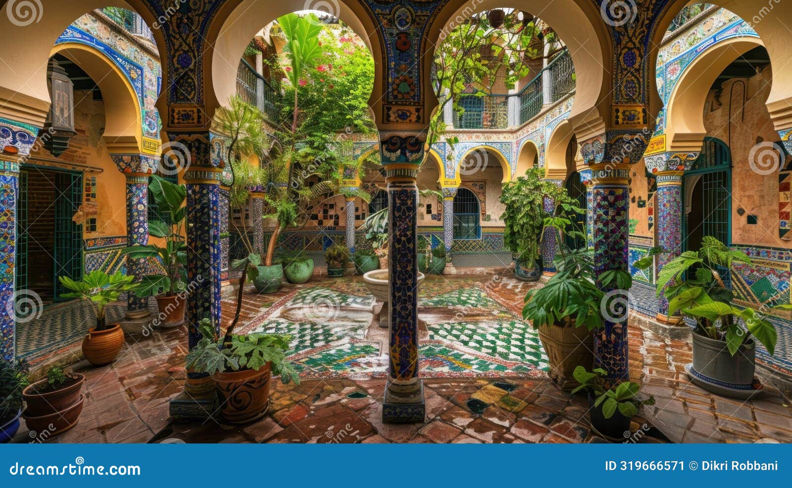Moorish Courtyard, A Vibrant Moorish-style Courtyard With Lush Greenery ...