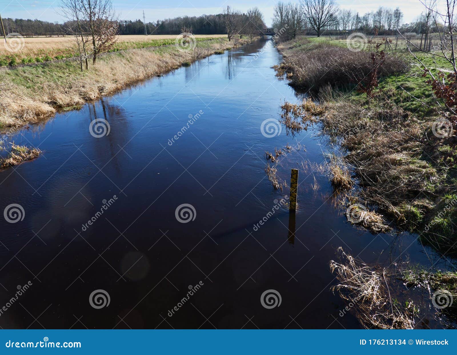 Moorland Drainage Ditch Surrounded by Green Grass Stock Photo - Image ...