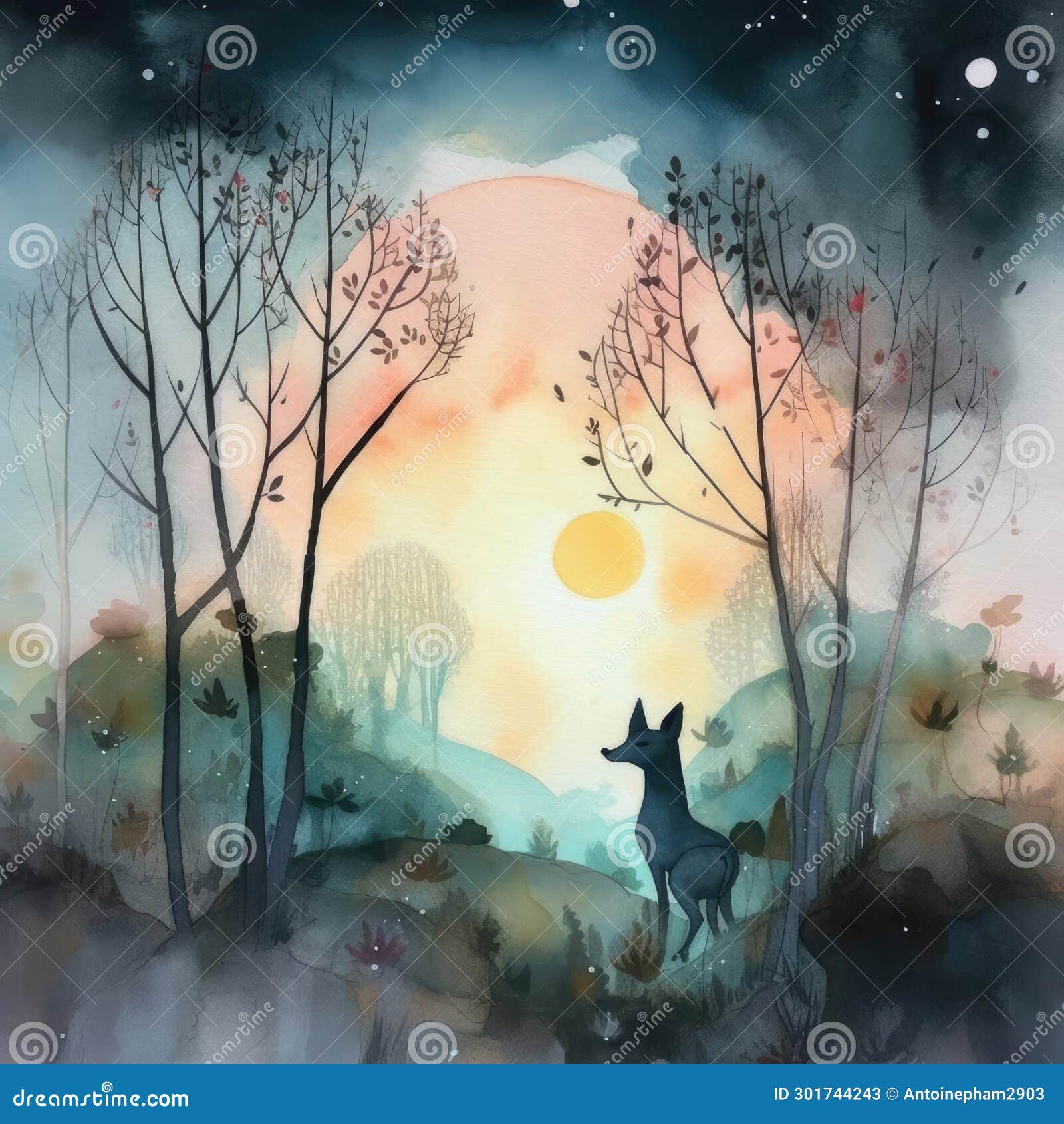 Moors Illuminated by Eerie Moonlight Stock Illustration - Illustration ...