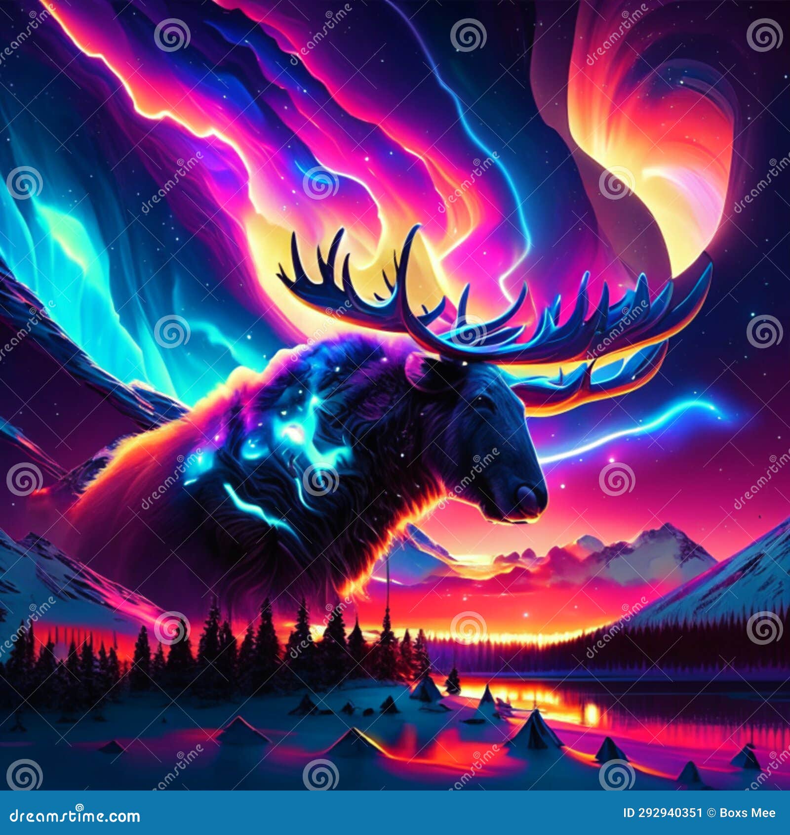 Moose on the Background of the Night Sky. Vector Illustration Stock ...