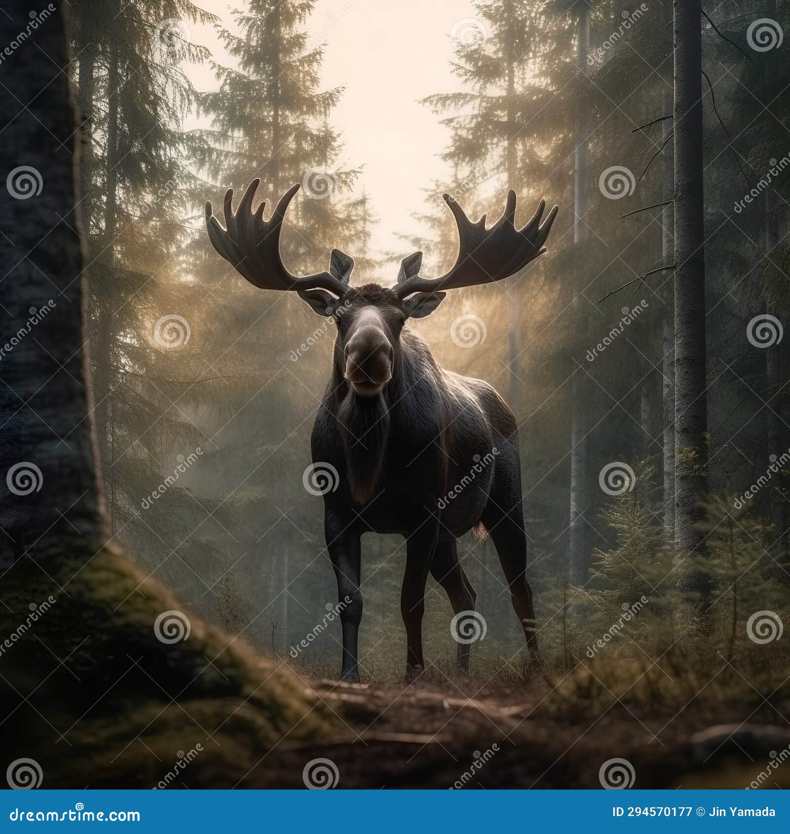 Moose in a Foggy Forest. 3d Render Image Stock Illustration ...