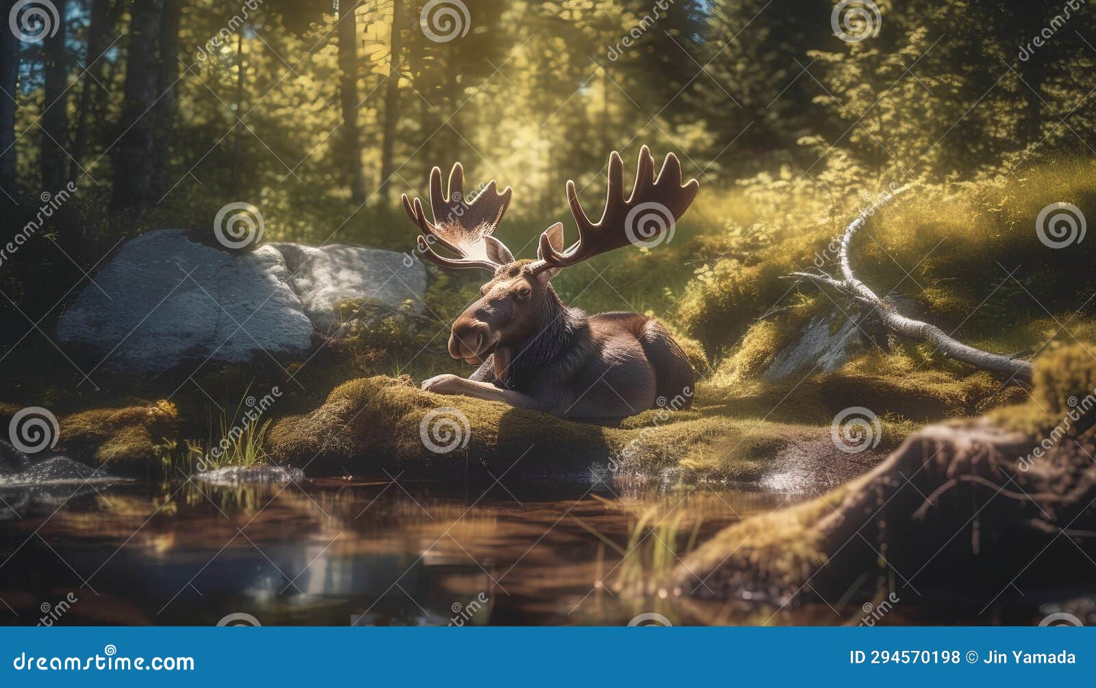 Moose in the Forest. Wildlife Scene. 3D Rendering Stock Illustration ...