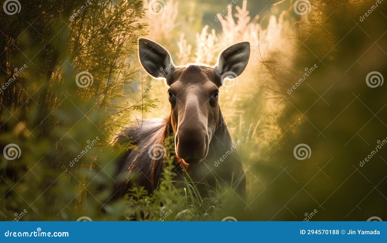 Moose in the Grass at Sunset. Wildlife Scene from Nature Stock ...