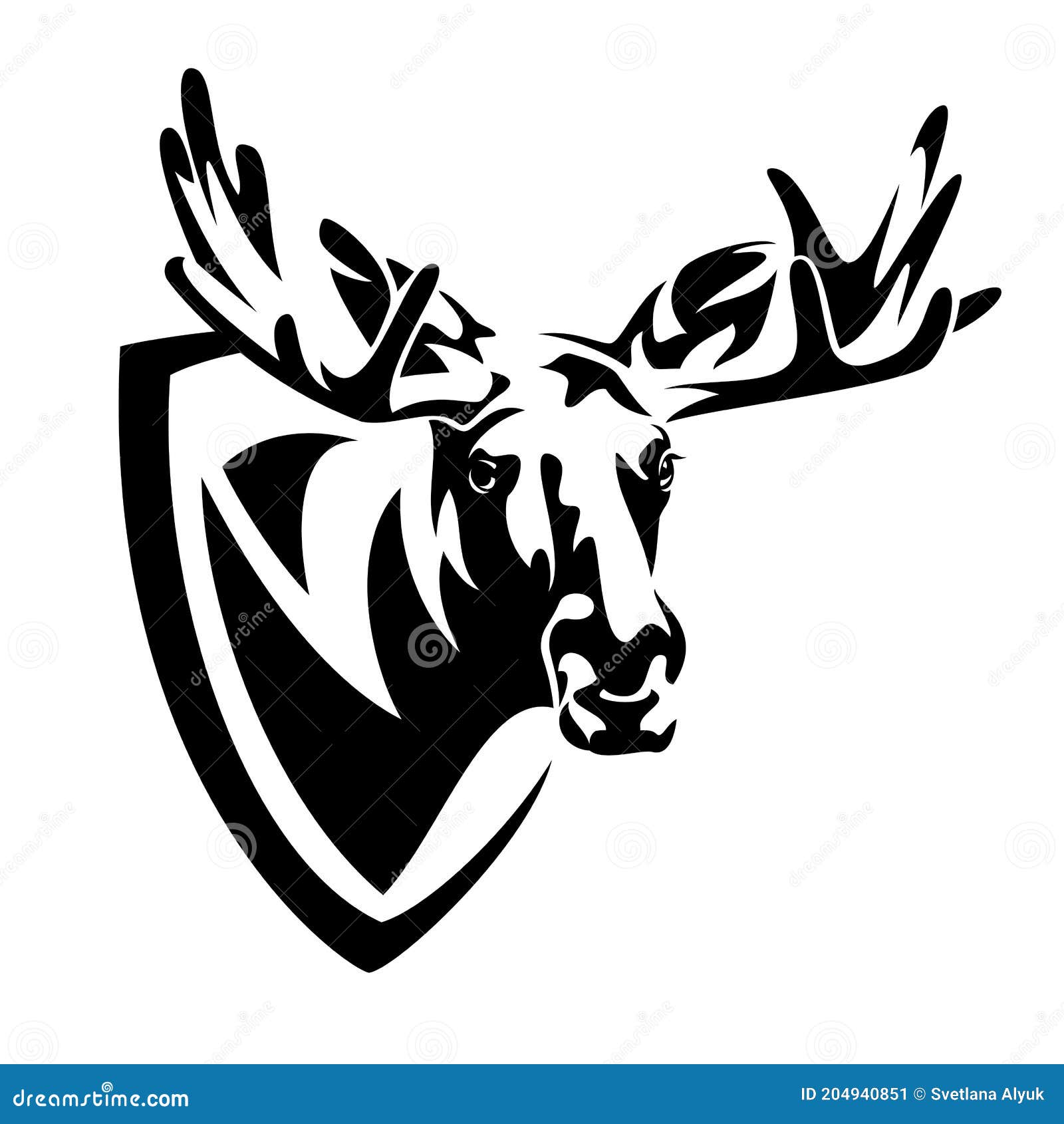 Moose Head and Heraldic Shield Black Vector Outline Stock Vector ...