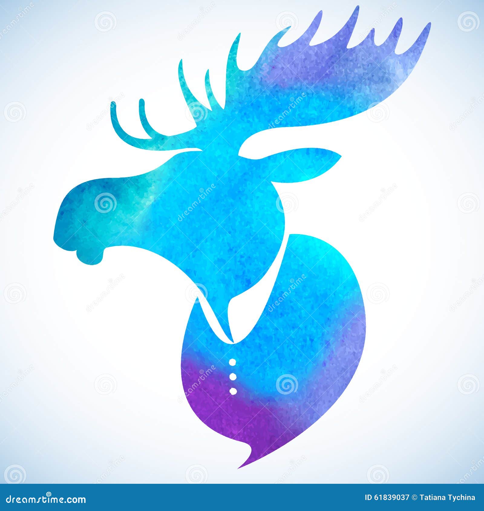 Moose Head. Watercolor Blue Silhouette On A Light Background Cartoon ...