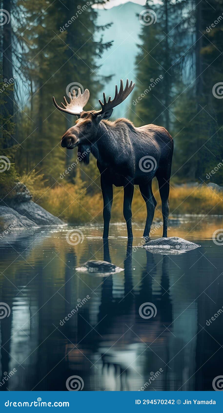 Moose in Jasper National Park, Alberta, Canada. this is a 3d Render ...