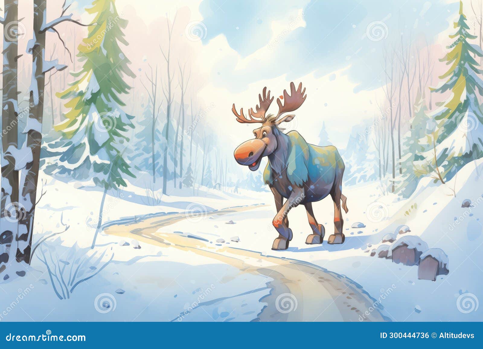 Moose Spotted Off the Side of a Snow-covered Hill Road Stock Photo ...