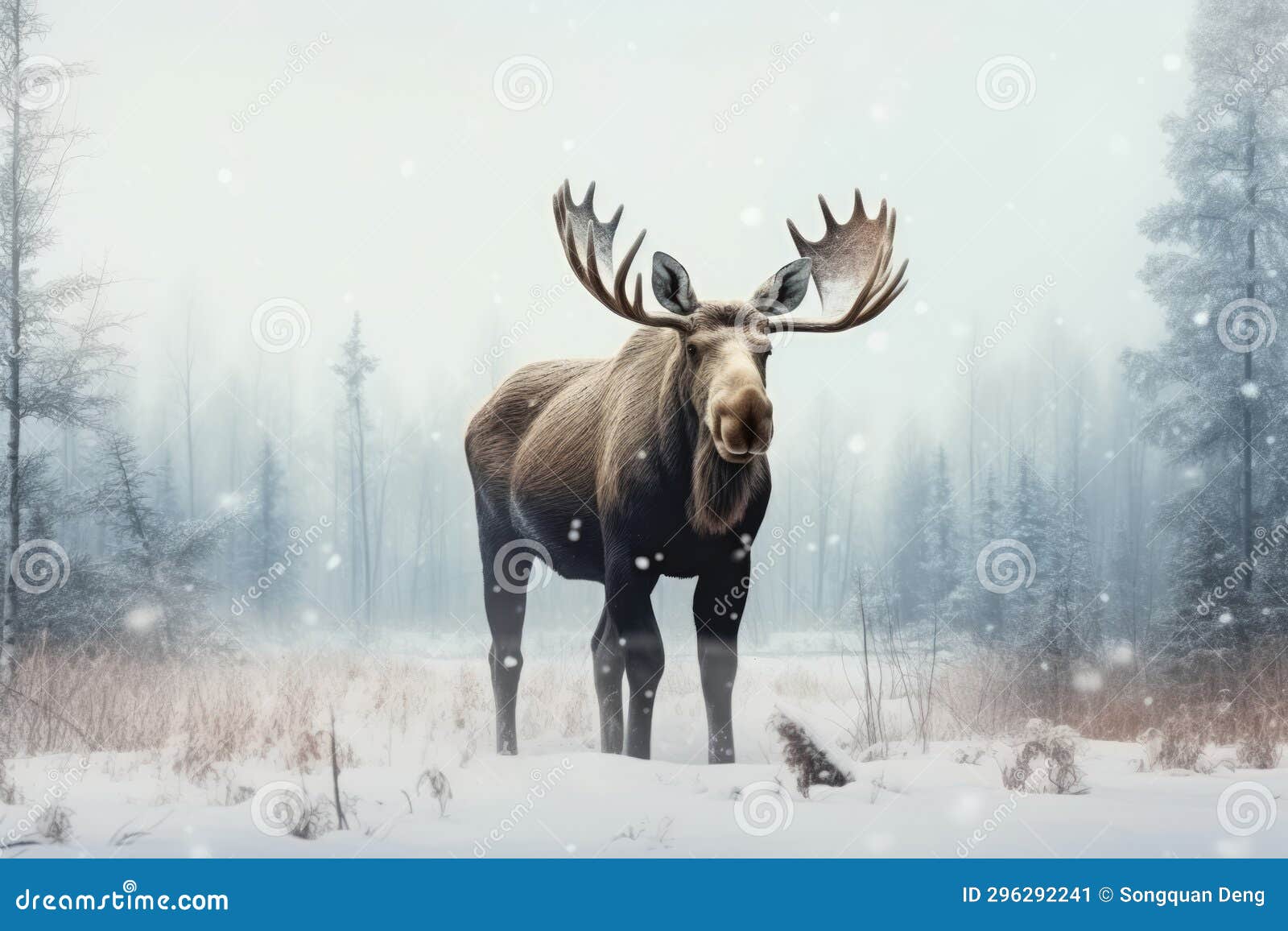 Moose Stand in Wild in Winter Forest with Snow. Stock Illustration ...