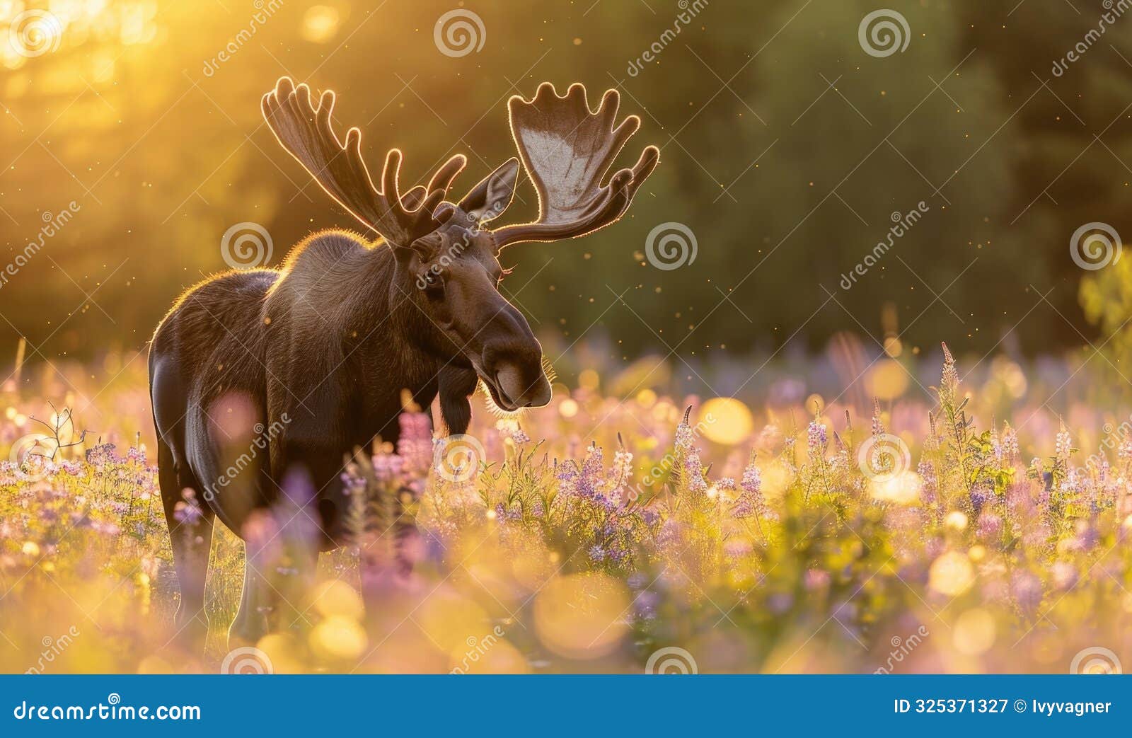 Moose Standing in a Field of Wildflowers Stock Image - Image of autumn ...