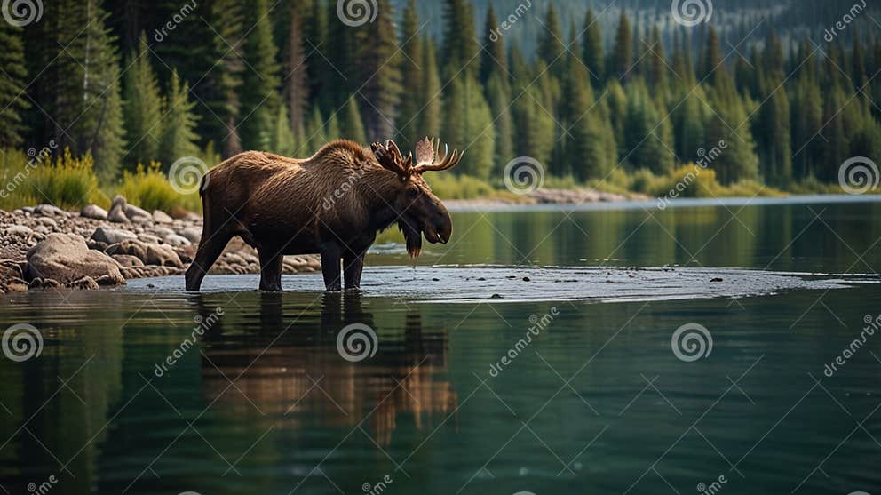 A Moose is Standing in the Water and Looking at the Camera Stock Image ...