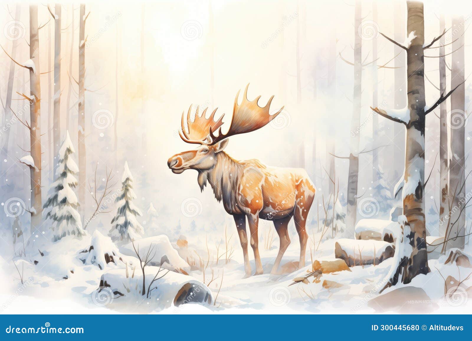 Moose with Steaming Breath in Snowy Forest Setting Stock Photo - Image ...