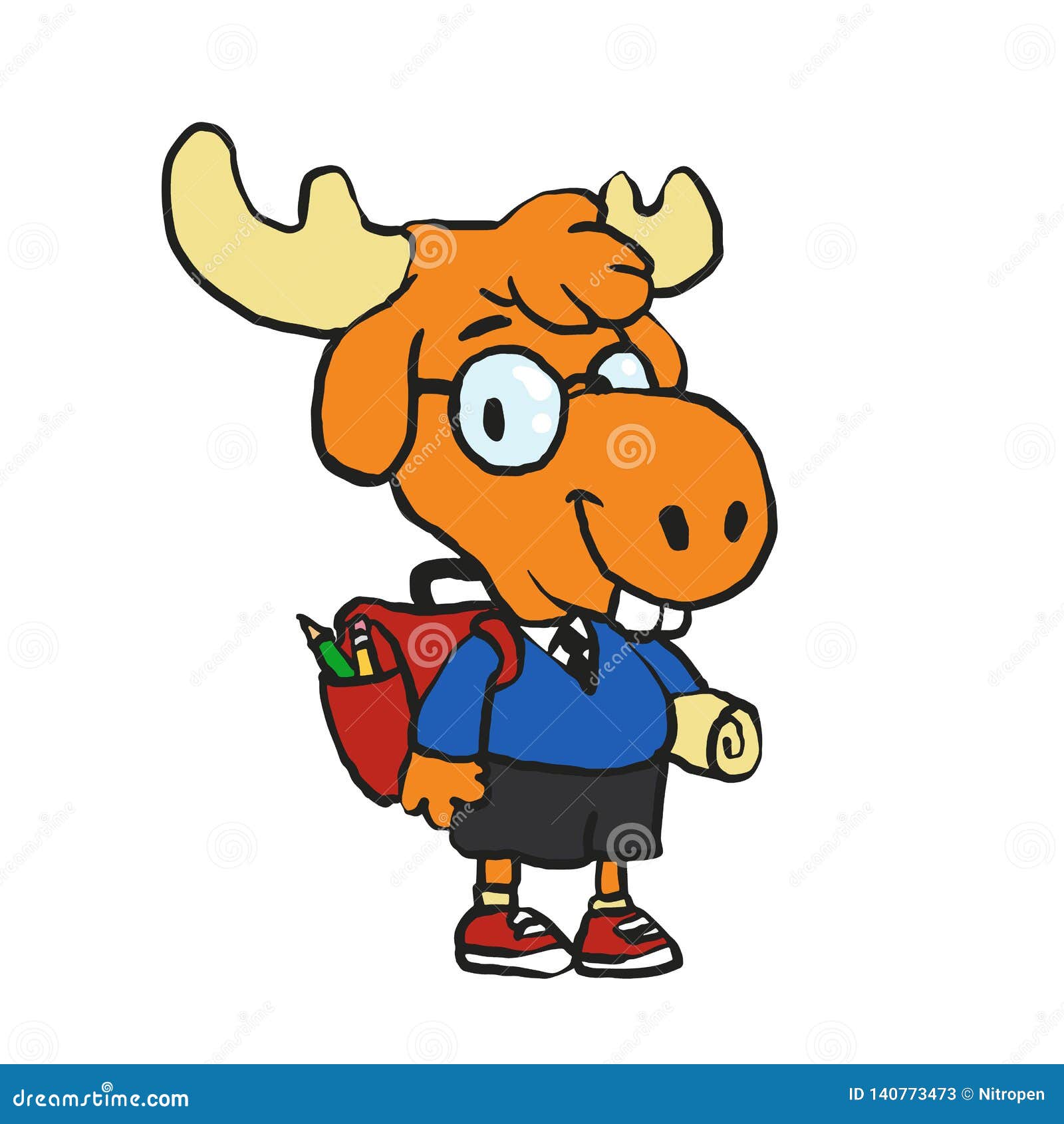 Moose Student with Backpack Stock Vector - Illustration of moose, comic ...