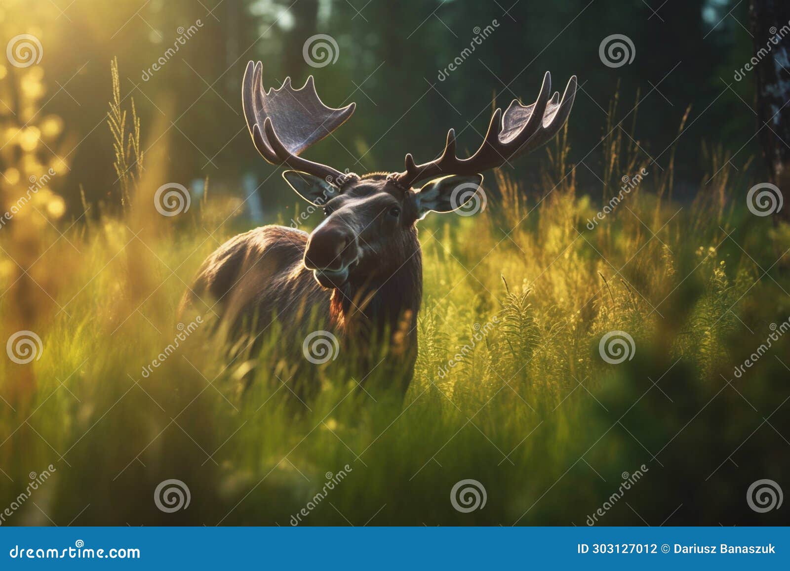 Moose in Tall Grass Backlit by the Sun, Generative Ai Stock Photo ...