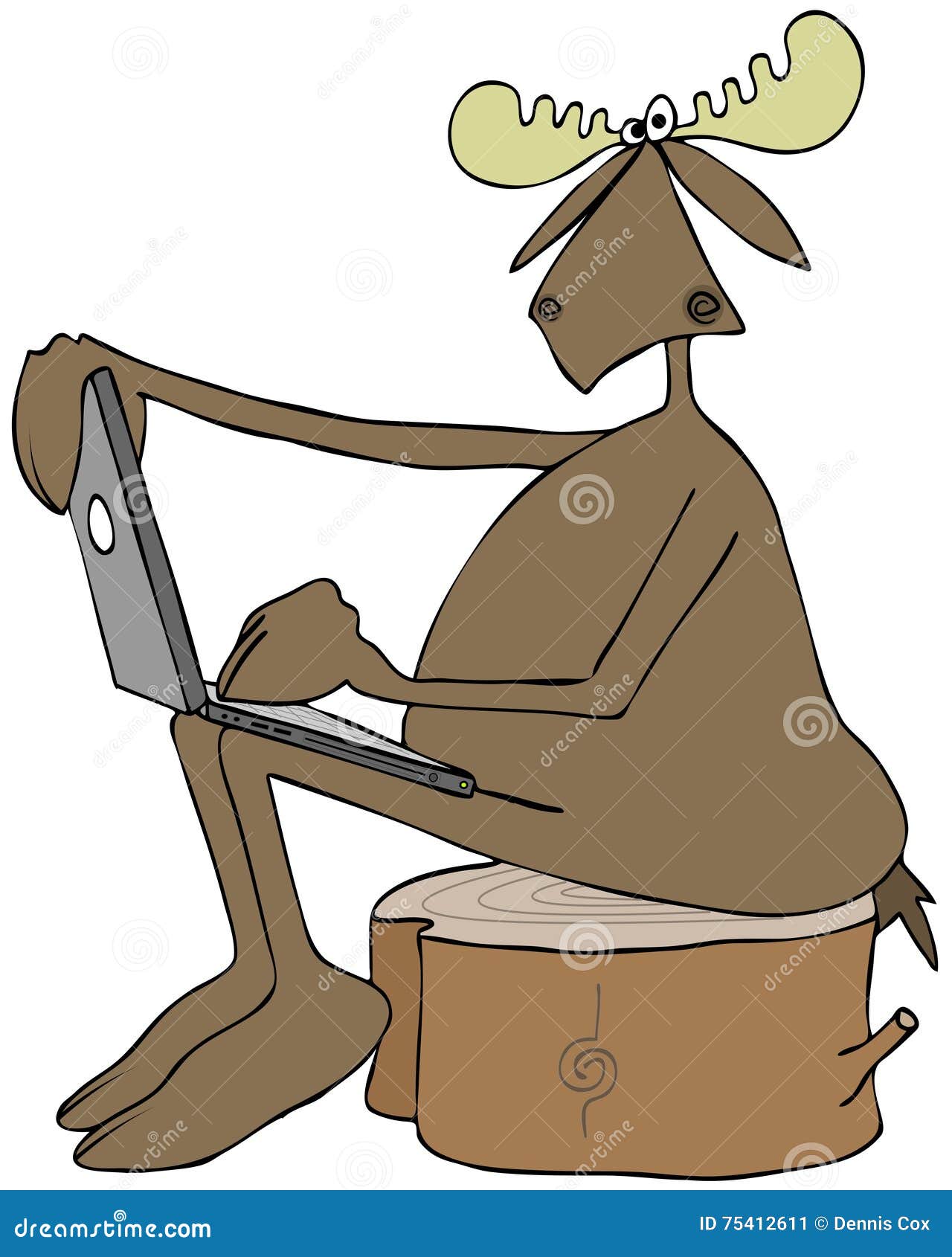 Moose using a laptop stock illustration. Illustration of stump - 75412611