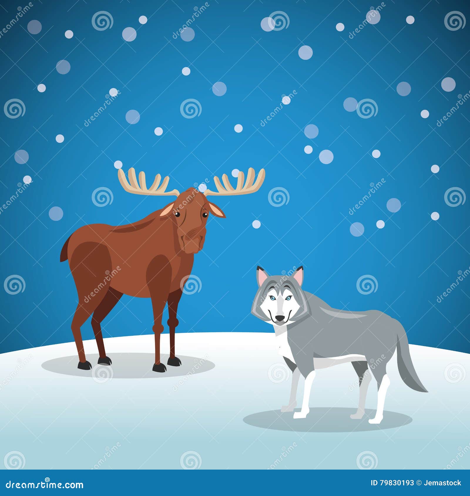 Moose and Wolf with Snowy Background Image Stock Illustration ...