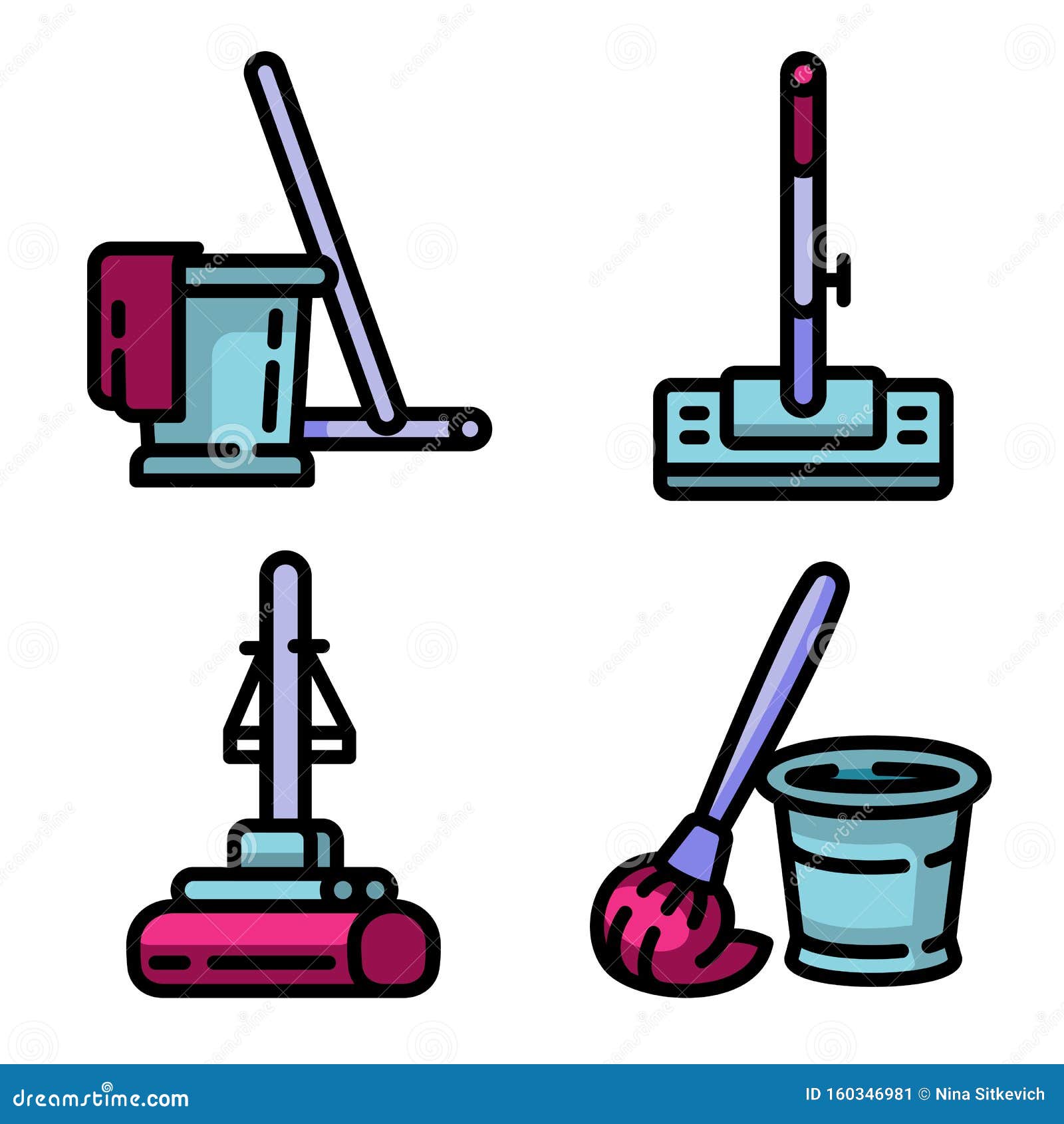 Mop Icons Set, Outline Style Stock Vector - Illustration of icons ...