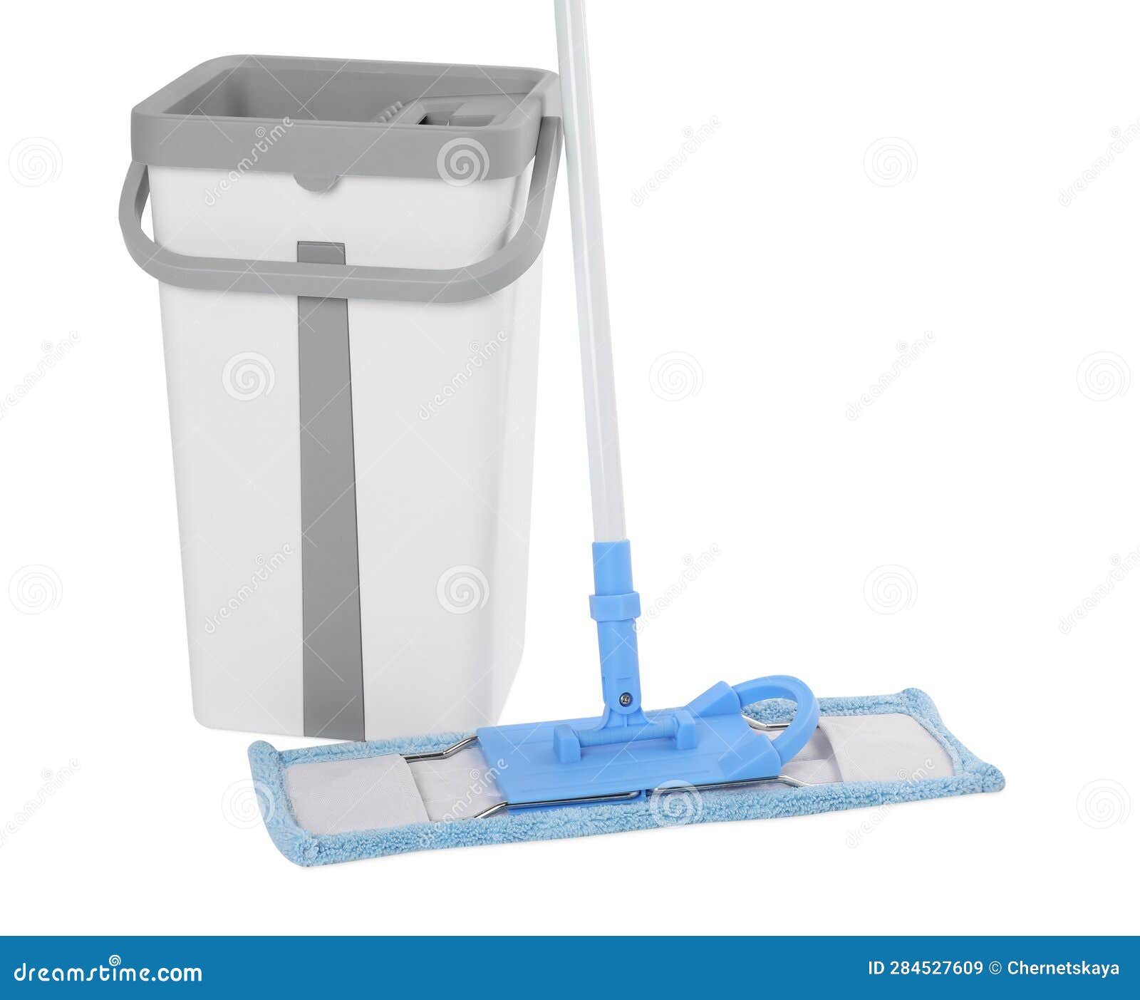 Mop and Plastic Bucket Isolated on White Stock Image - Image of mopping ...