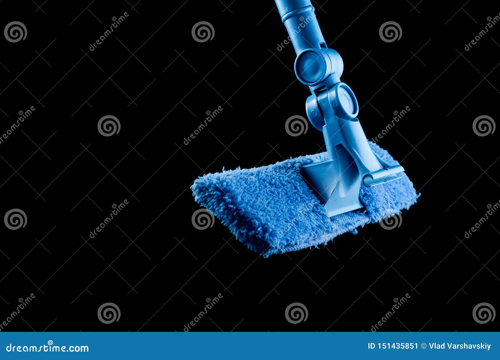 Mop with a Rag of Blue Color for Washing Glasses and Mirrors on a Black ...