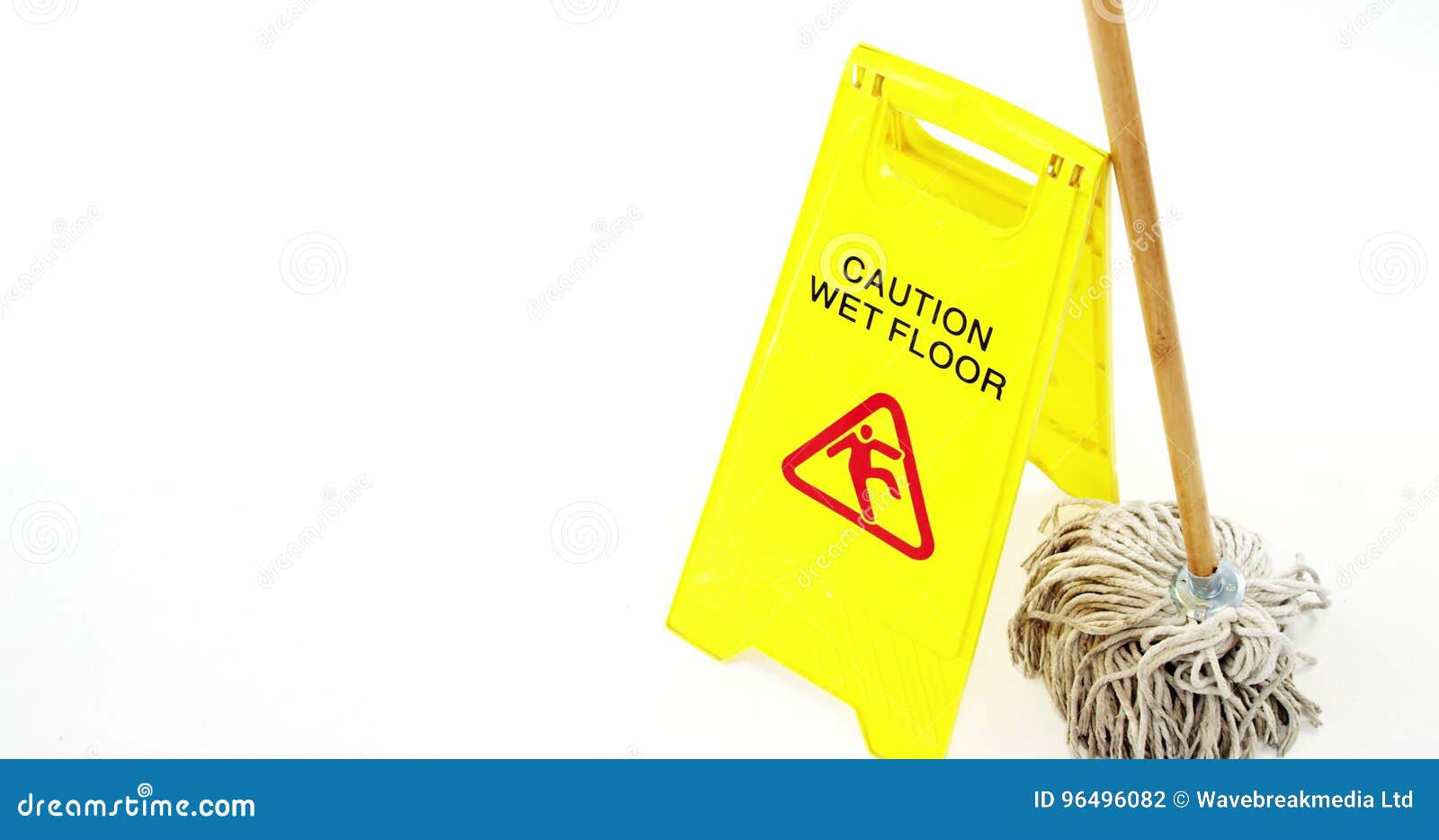 Mop with Wet Floor Caution Sign Stock Footage - Video of caution ...