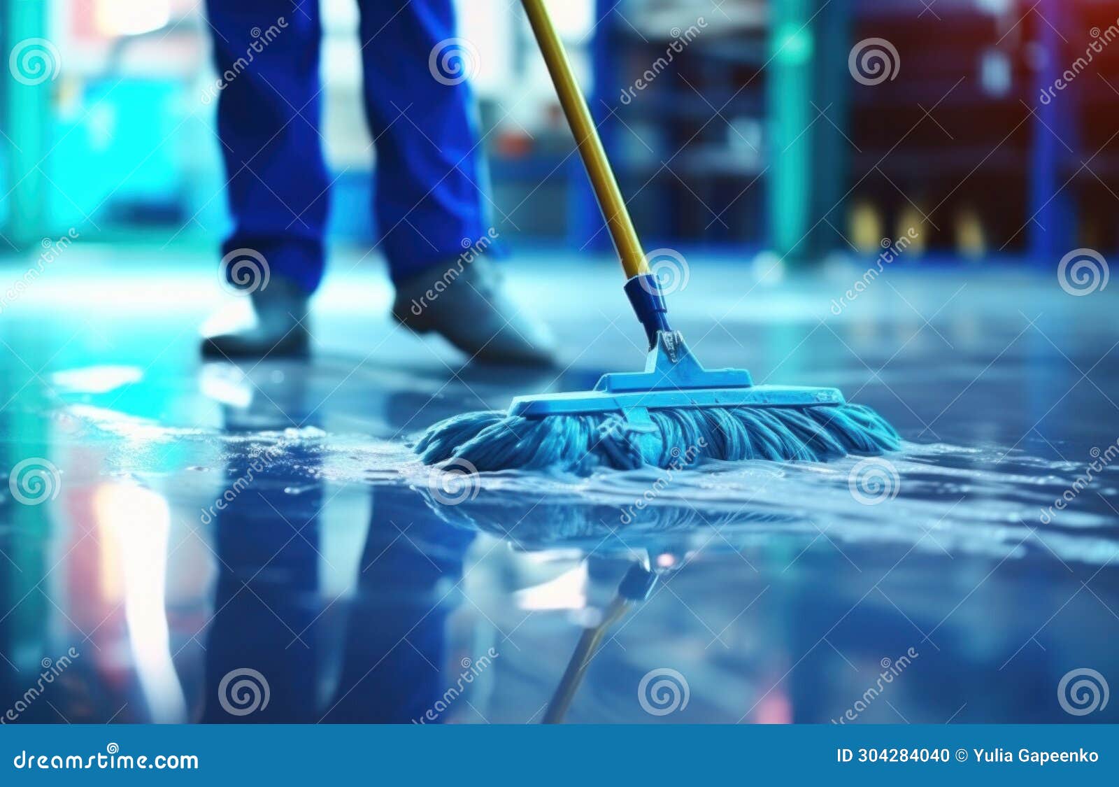 Mopping Floor with Blue Cloth Stock Photo - Image of hygiene, household ...