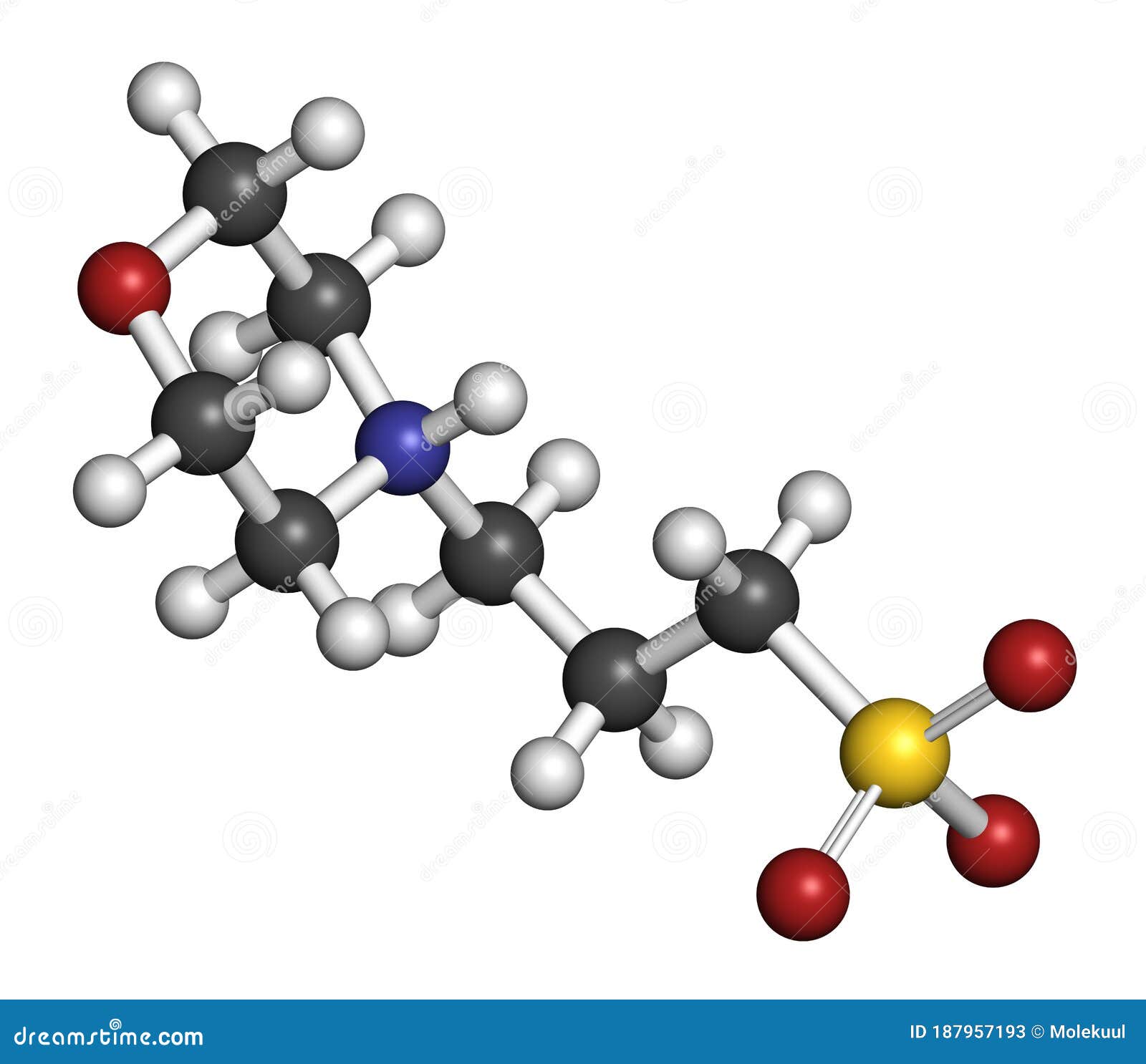 MOPS Buffering Agent Molecule. 3D Rendering. Atoms are Represented As ...