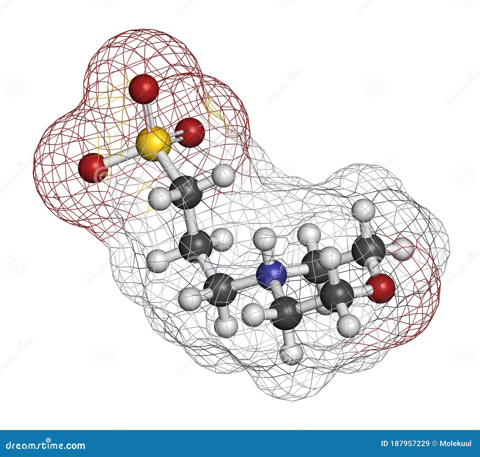 MOPS Buffering Agent Molecule. 3D Rendering. Atoms Are Represented As ...