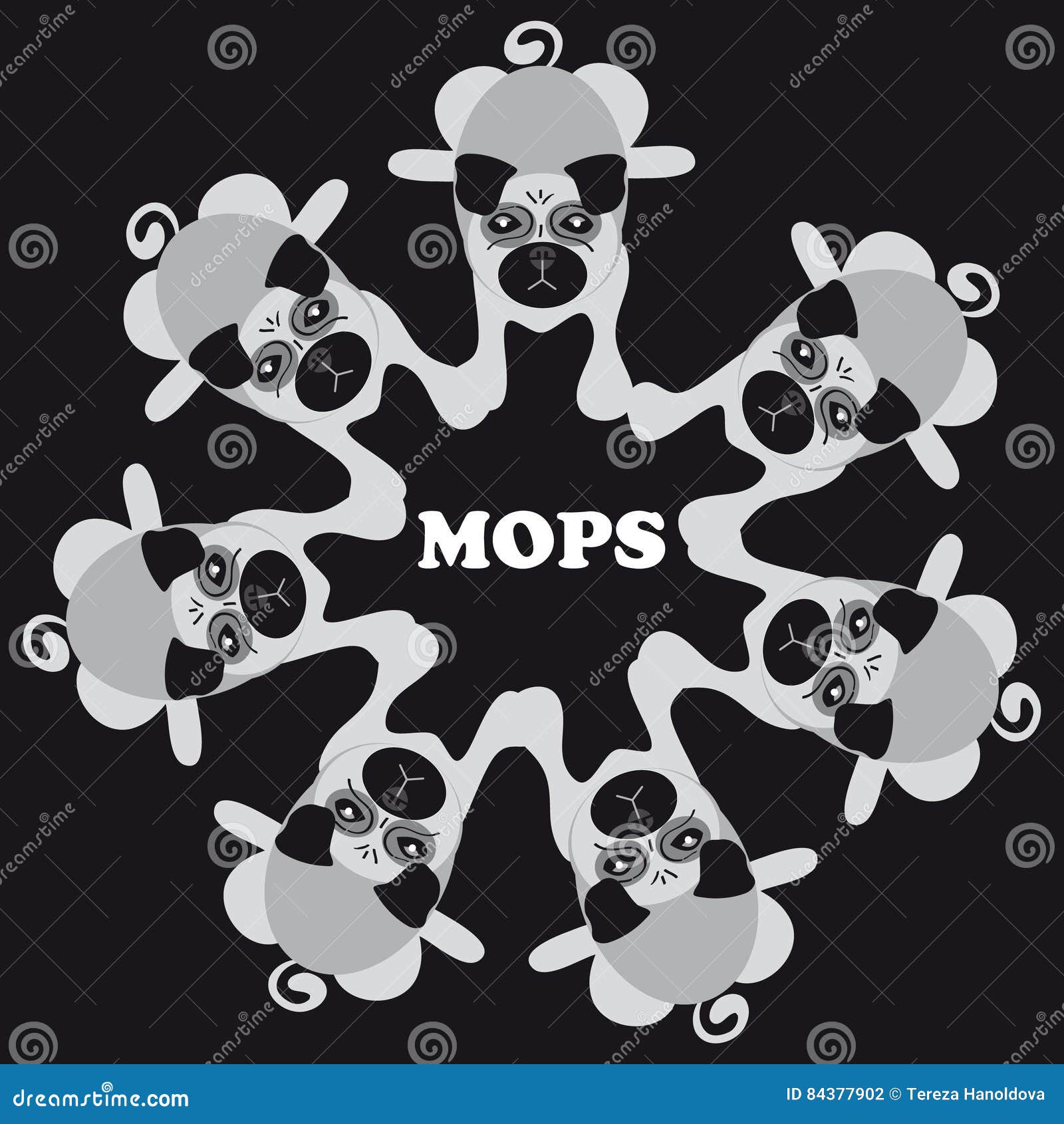 Mops Dog on Black Background Stock Vector - Illustration of isolated ...