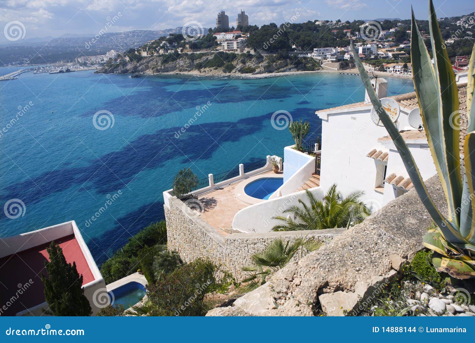 Moraira Architecture and Mediterranean Sea Stock Photo - Image of blue ...