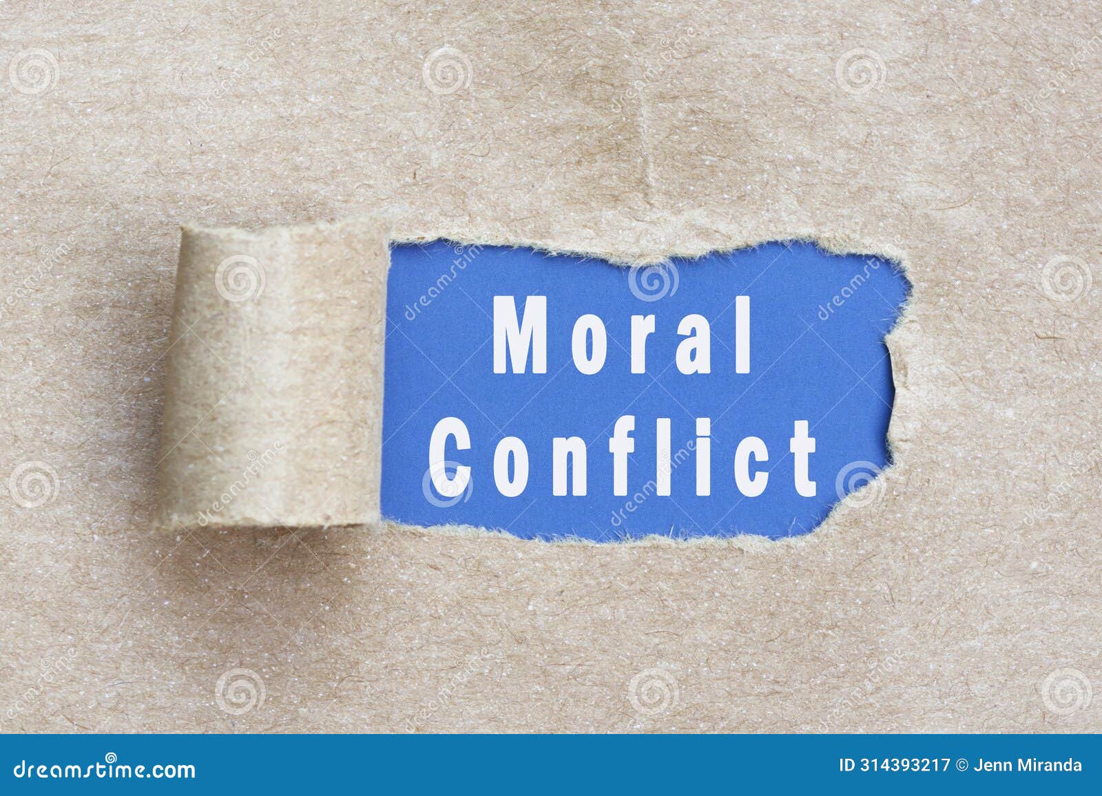 Moral Conflict Text on Brown Paper with Torn Hole. Stock Image - Image ...