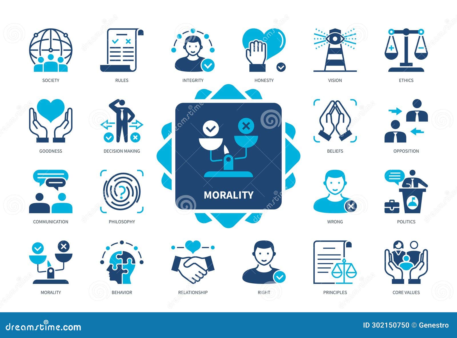 Morality solid icon set stock illustration. Illustration of choice ...