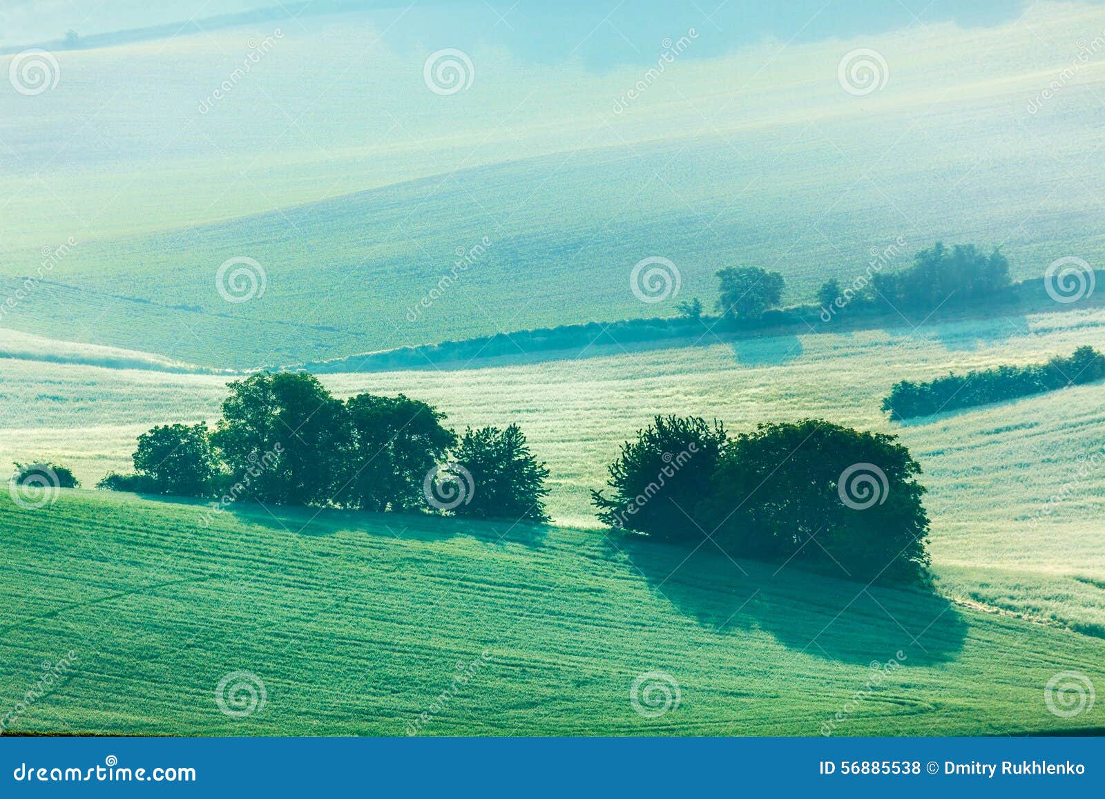 Moravian Rolling Fields in Morning Mist Stock Photo - Image of moravia ...