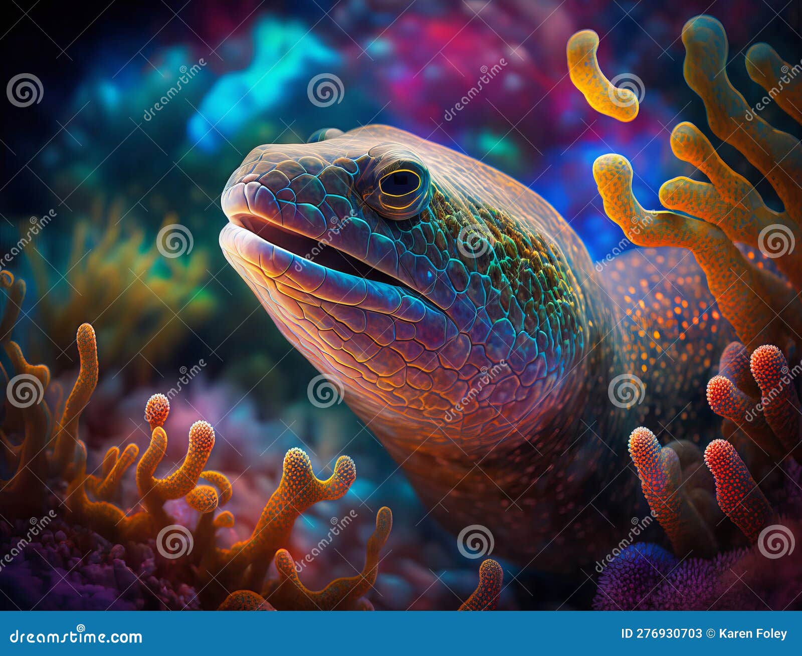 Moray Eel in Vibrant Coral Reef Stock Illustration - Illustration of ...