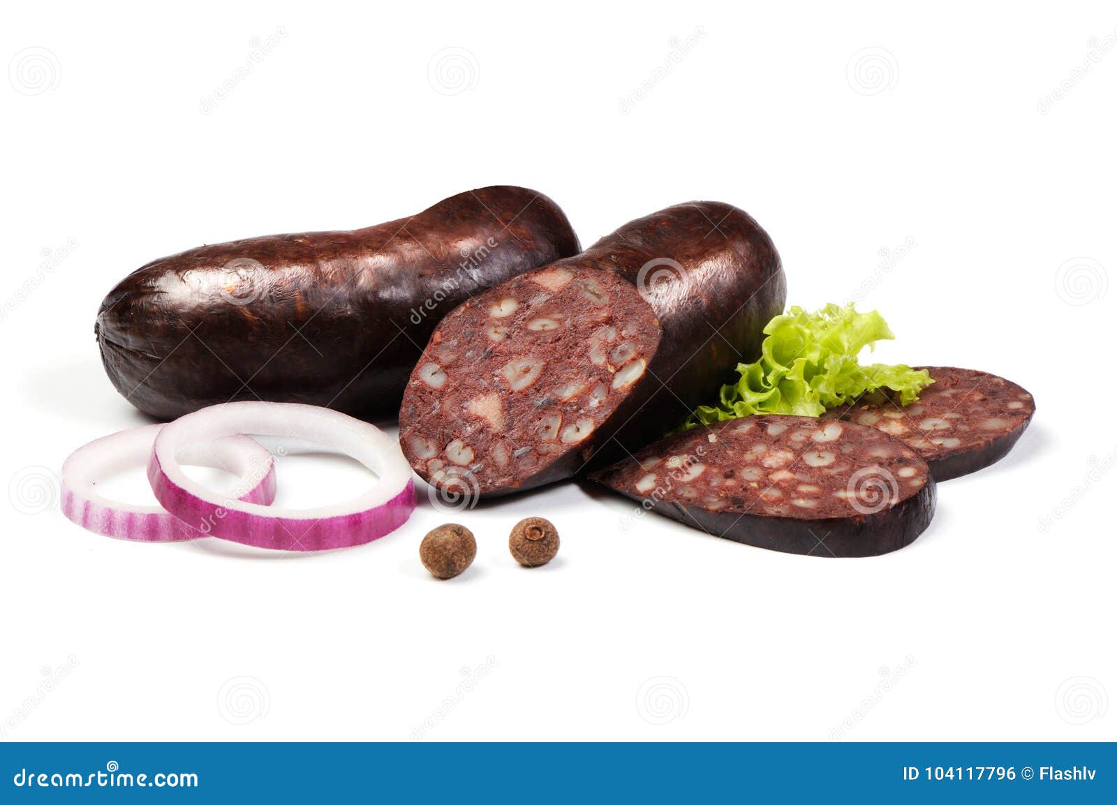 Morcillas Con La Cebolla Aislada En El Fondo Blanco Foto de archivo ...