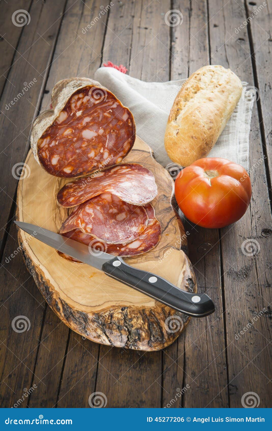 Morcon, a Spanish Sausage with Bread and Tomato Stock Photo - Image of ...