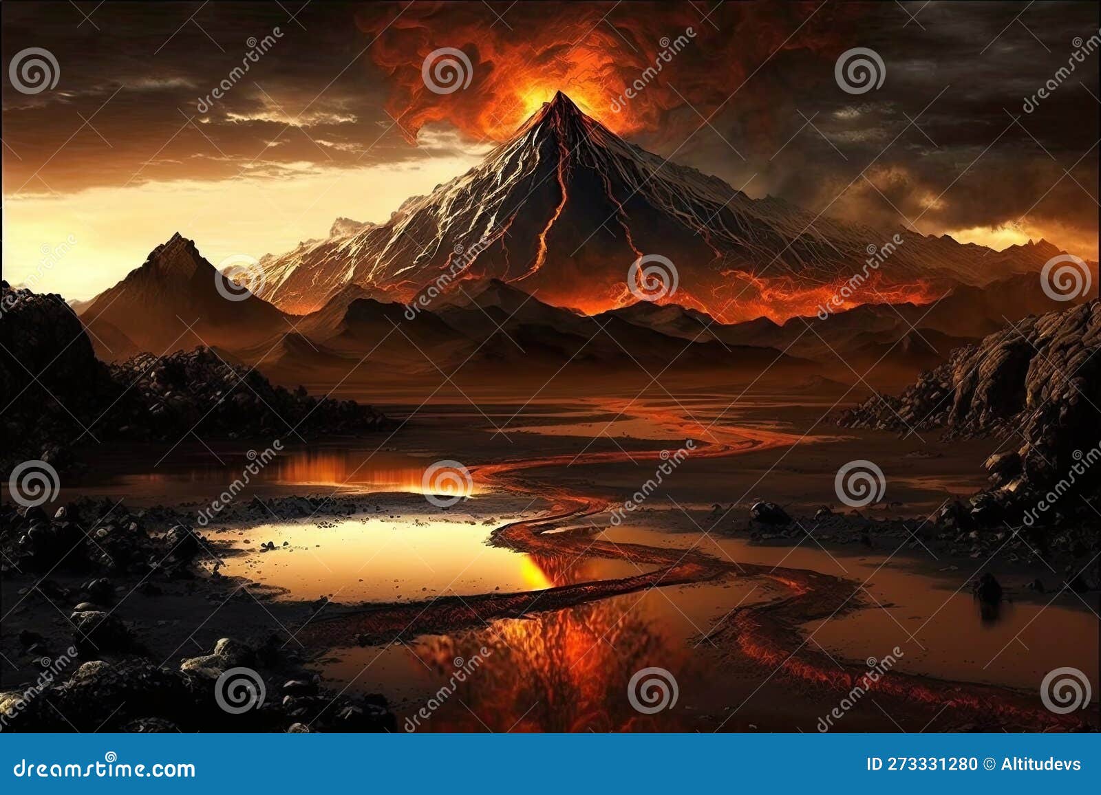 Mordor Landscape, with the Fiery Mount Doom in the Background Stock ...