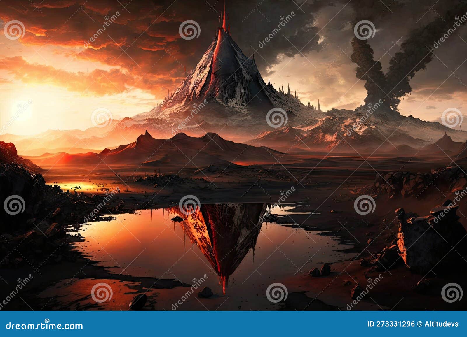 Mordor Landscape, with the Fiery Mount Doom in the Background Stock ...