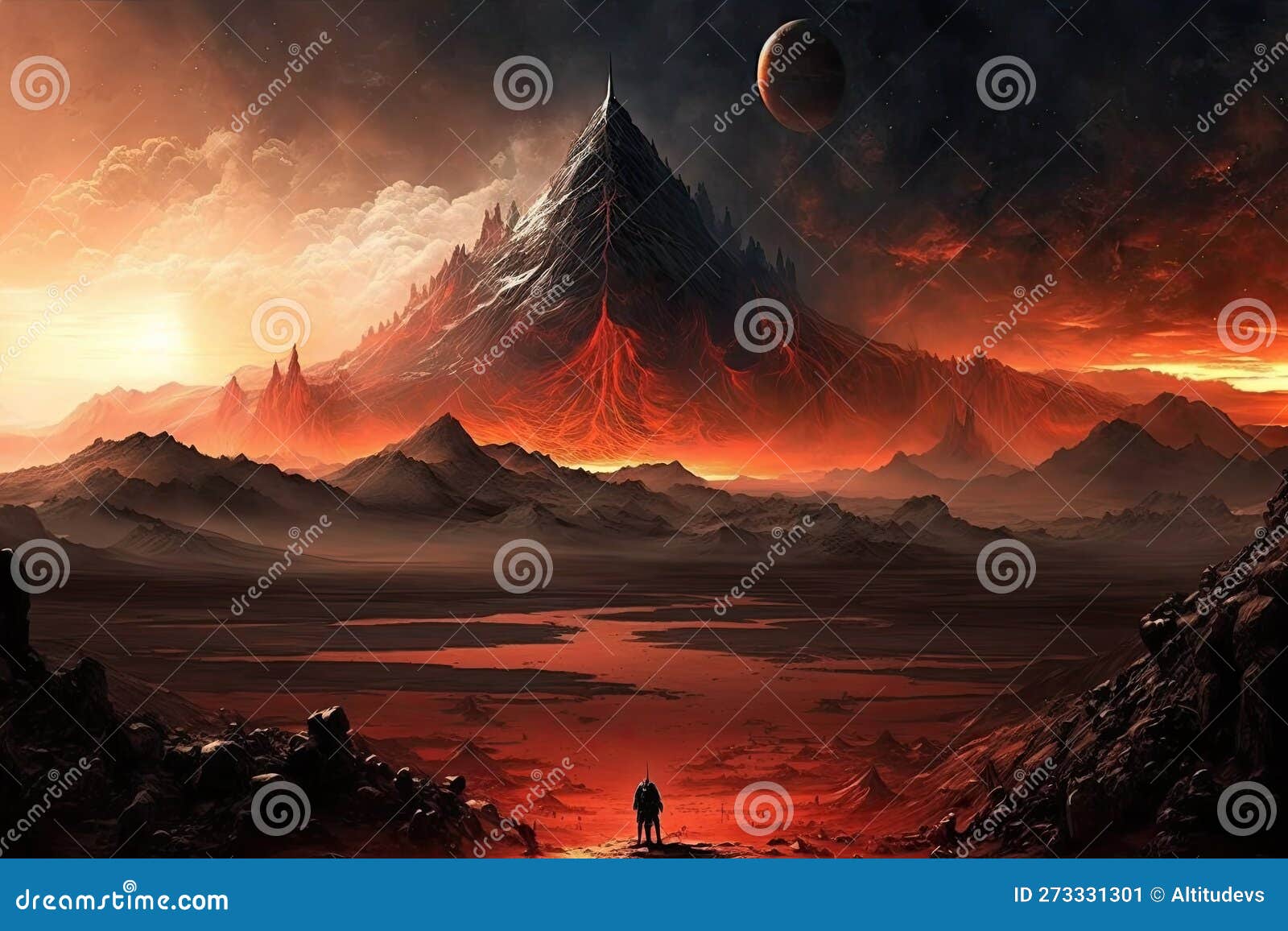 Mordor Landscape At Sunset, With The Sun Setting Behind Mount Doom ...