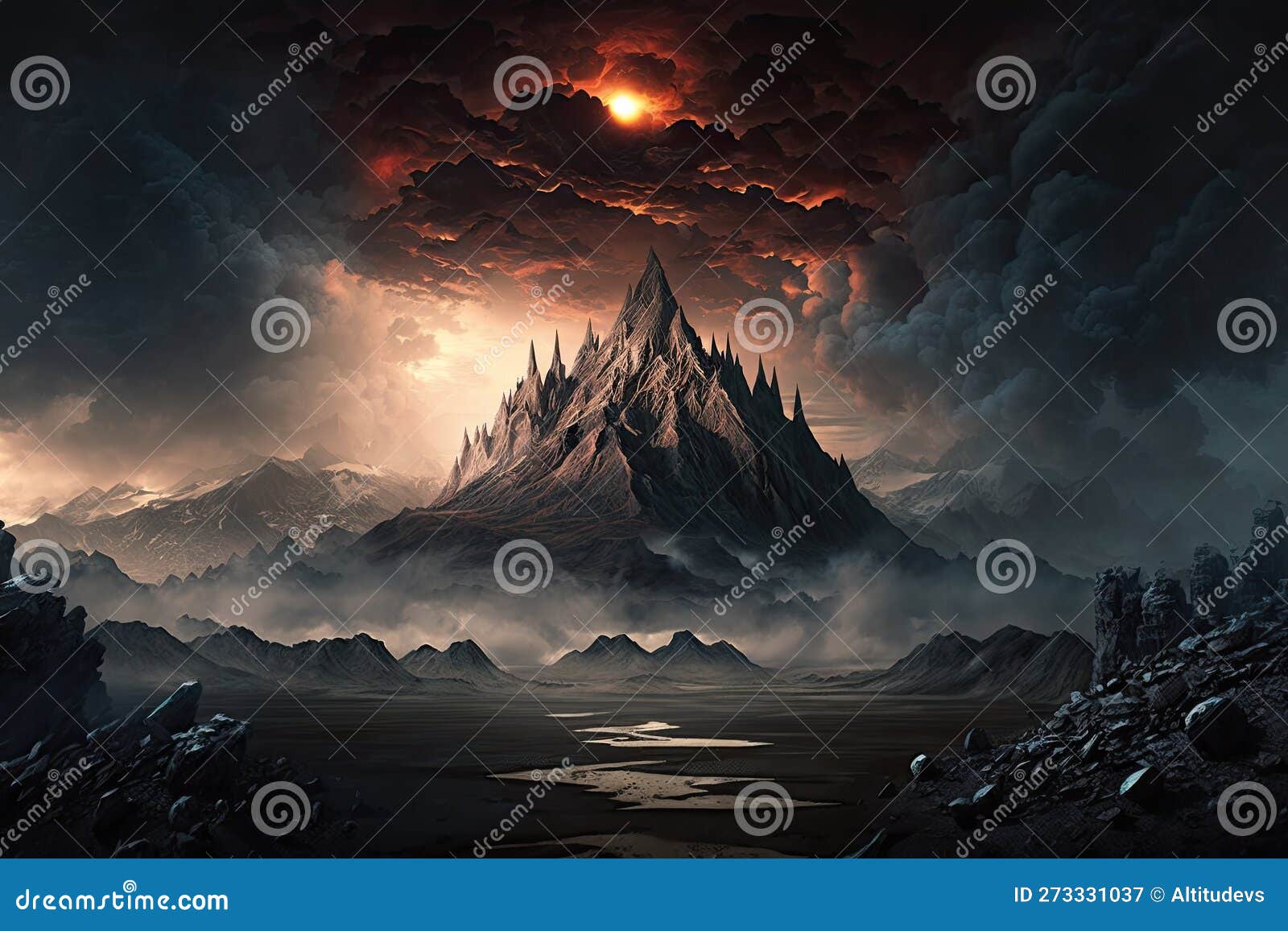 Mordor Landscape with Mountain Range and Foreboding Sky Stock ...