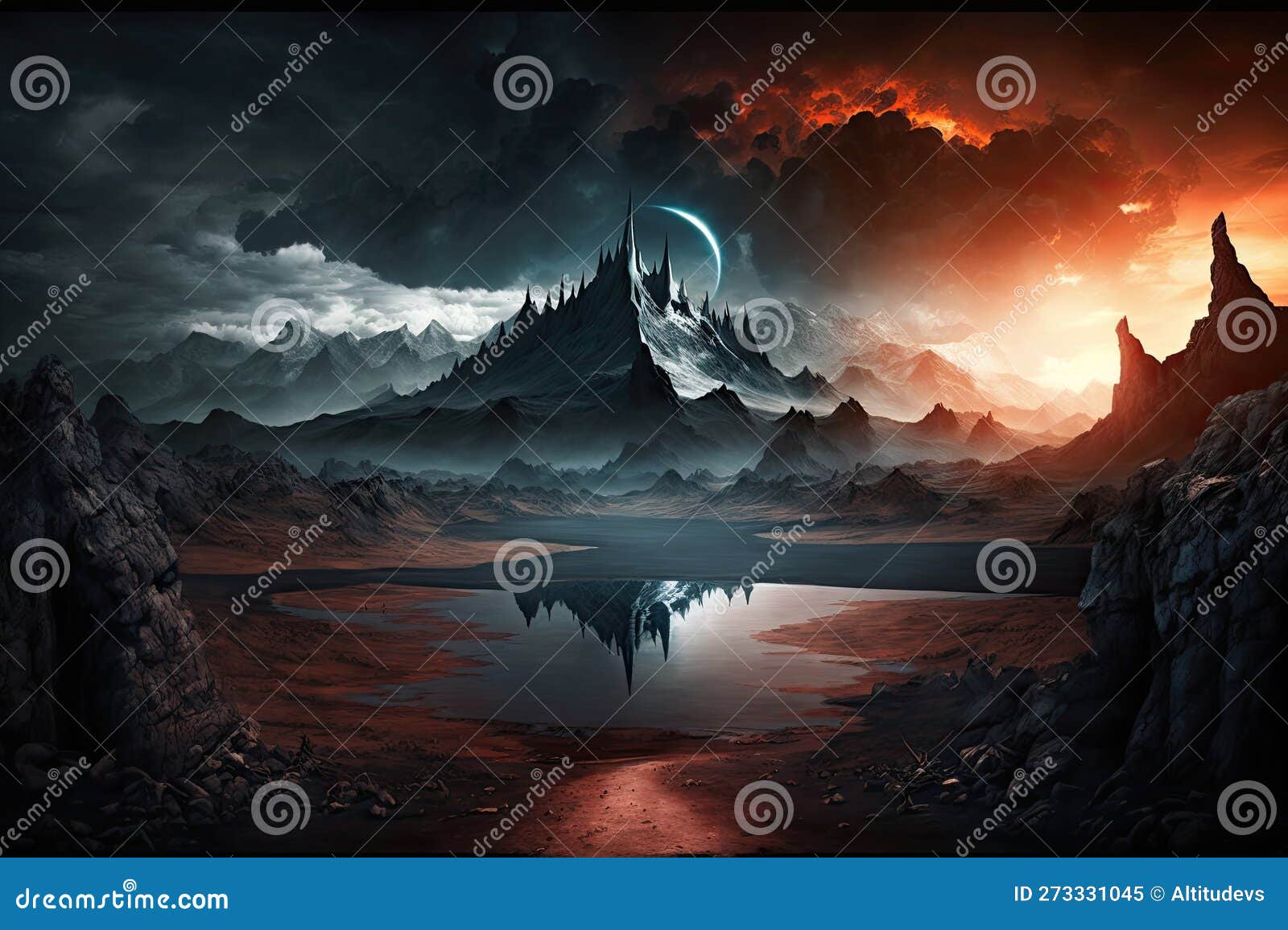 Mordor Landscape with Mountain Range and Foreboding Sky Stock ...