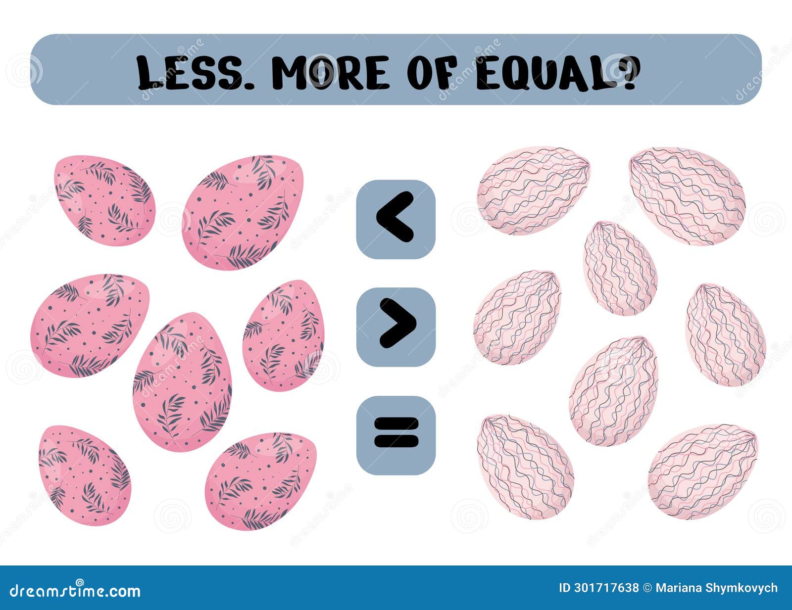 More, less with Cartoon Easter Eggs.Comparison of Objects for Kids ...
