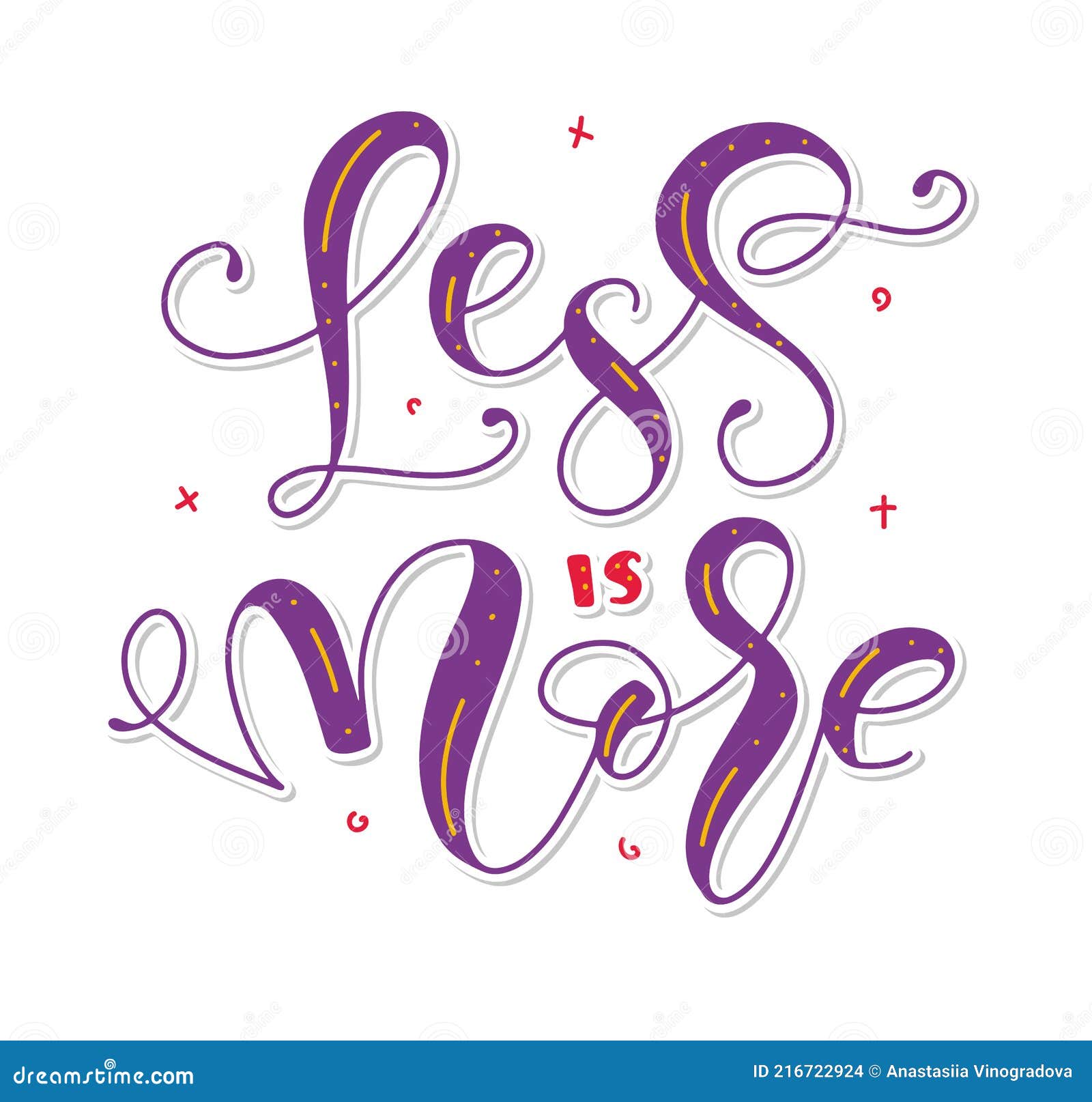 Less is More Colored Lettering with Doodle Element, Multicolored Vector ...