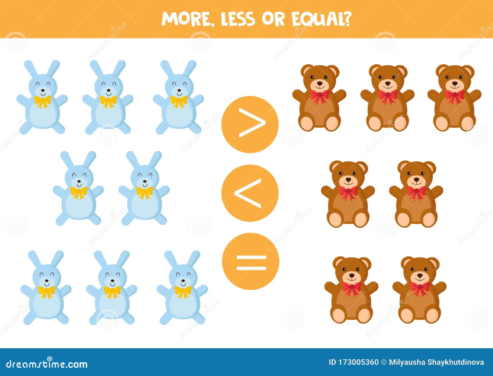More or less. Comparison for Kids. Teddy Bears and Rabbits Stock Vector ...