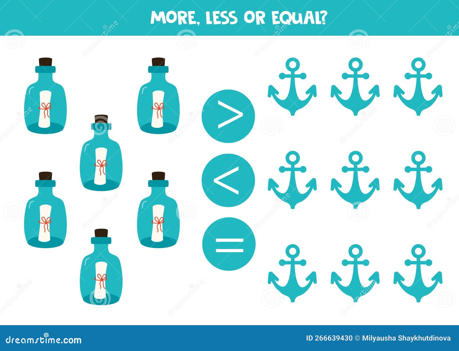 More, less or Equal with Bottles and Anchors Stock Vector ...