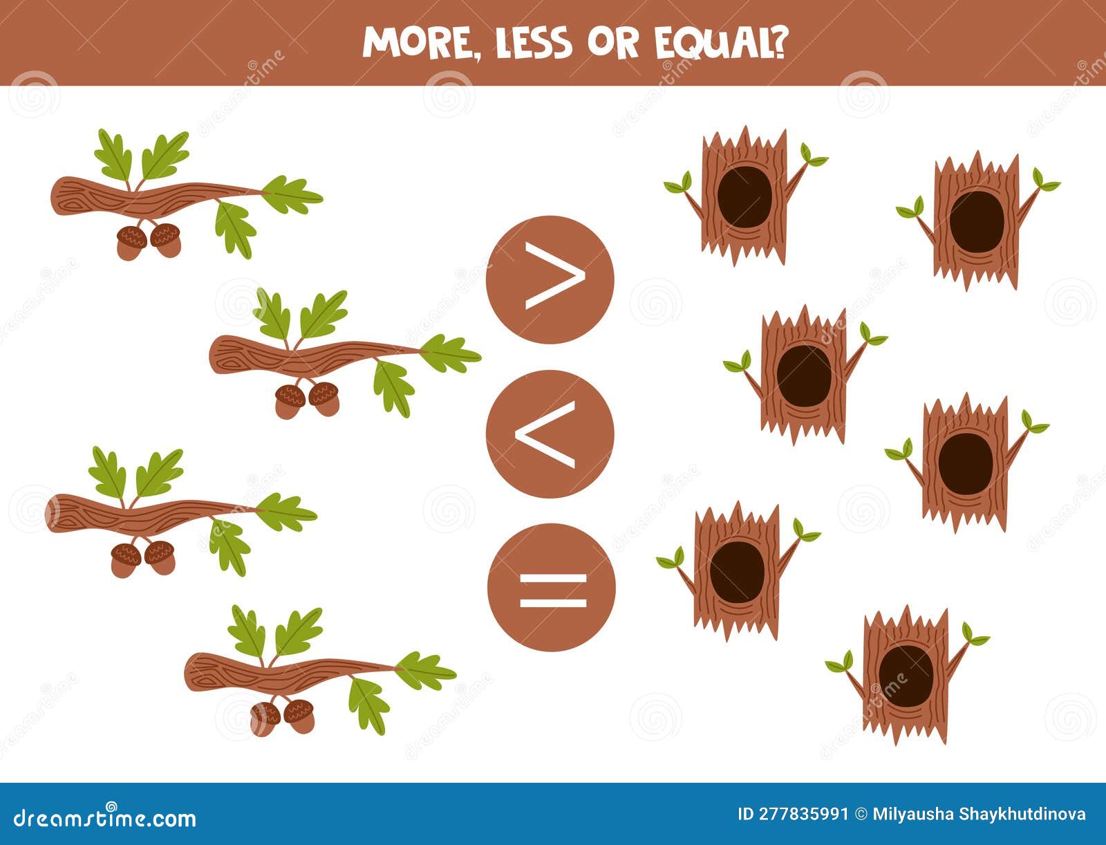 More, Less Or Equal With Cartoon Acorns And Pine Cones Royalty-Free ...