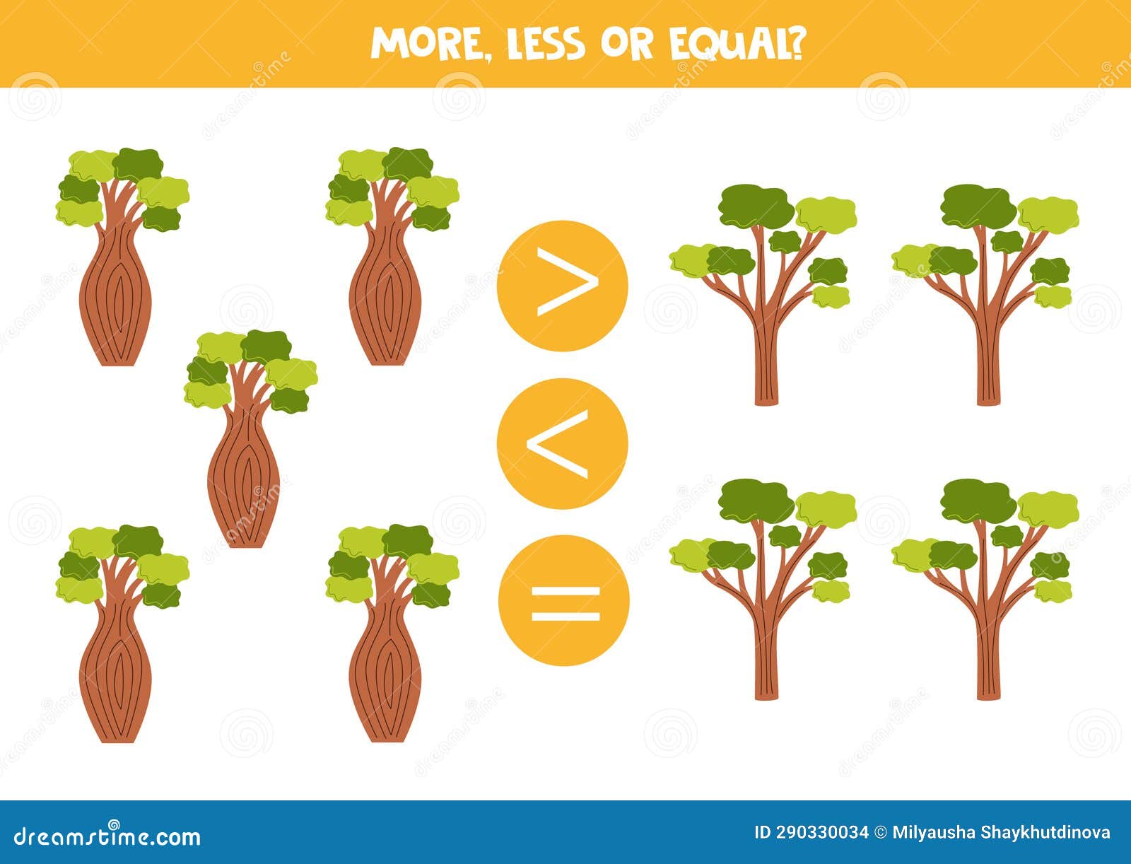 More, less or Equal with Cartoon Australian Trees. Stock Vector ...