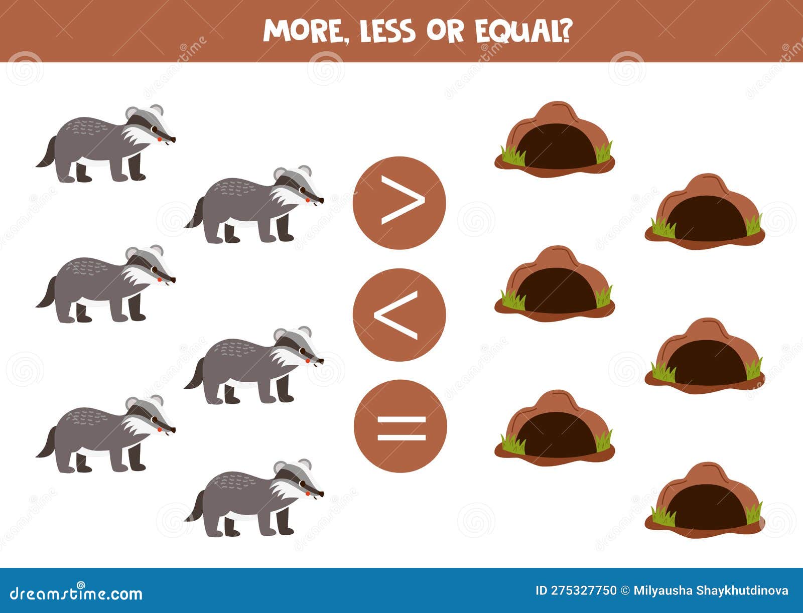 More, less or Equal with Cartoon Badgers and Burrows Stock Vector ...