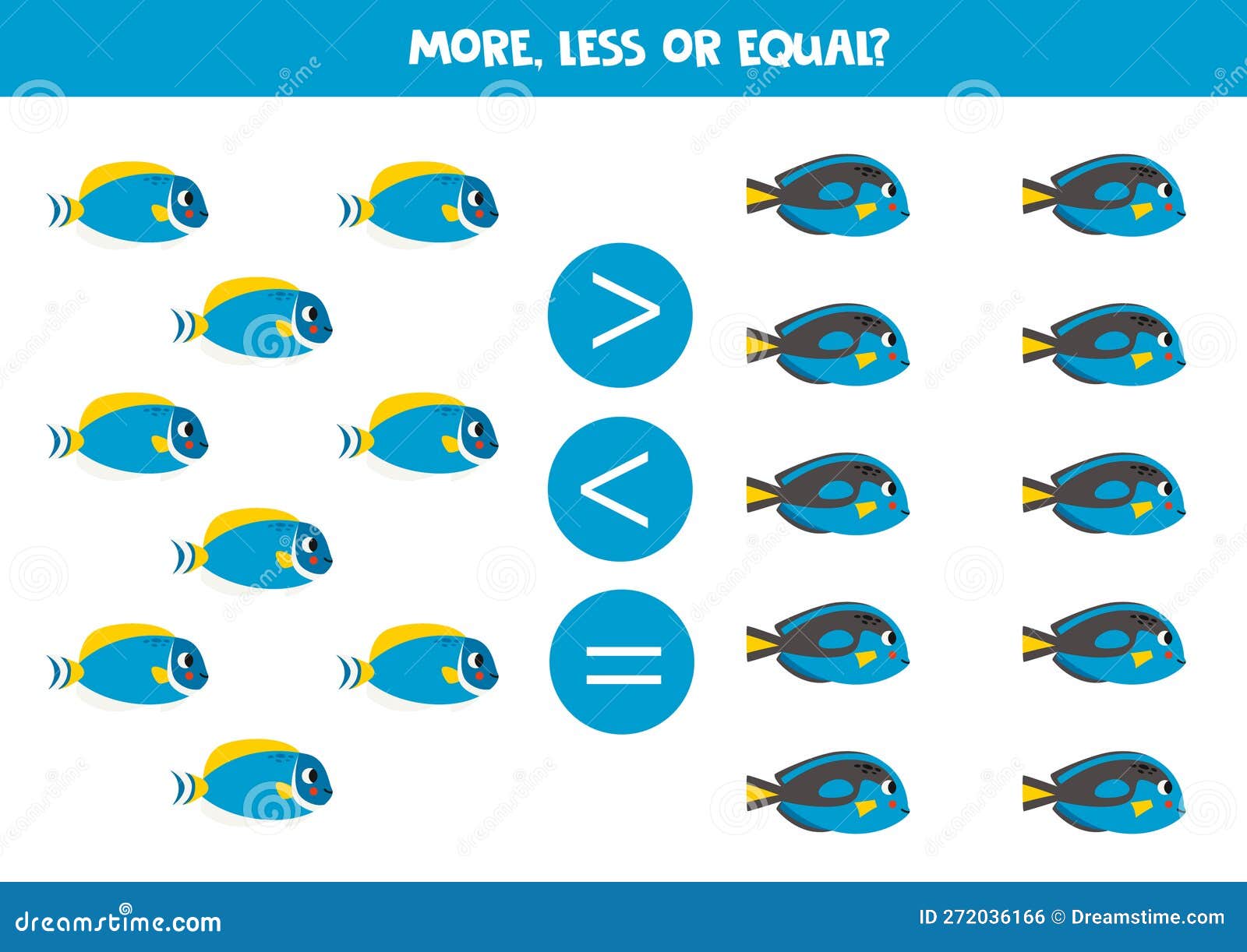 More, less or Equal with Cartoon Blue Tang Fish Stock Illustration ...